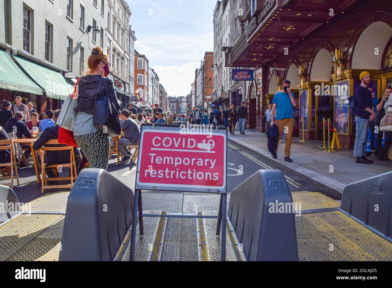 London, UK. 07th Aug, 2021. COVID-19 Temporary Restrictions sign seen ...