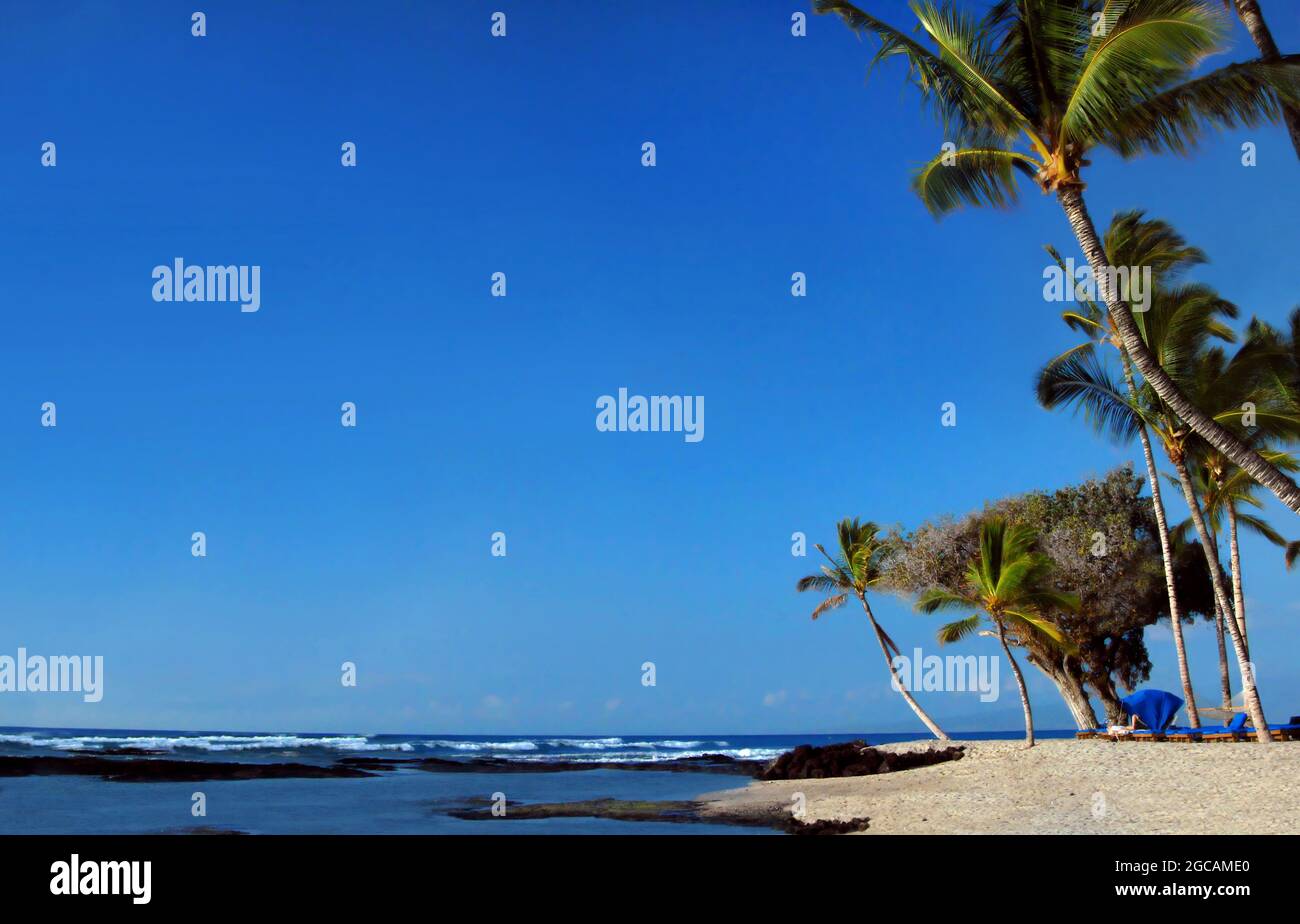 Beach goers enjoy about the best vacation resting spot available. Blue ...