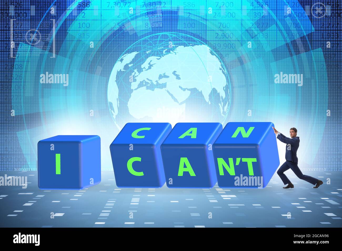 Determination concept with the rotating cubes Stock Photo - Alamy