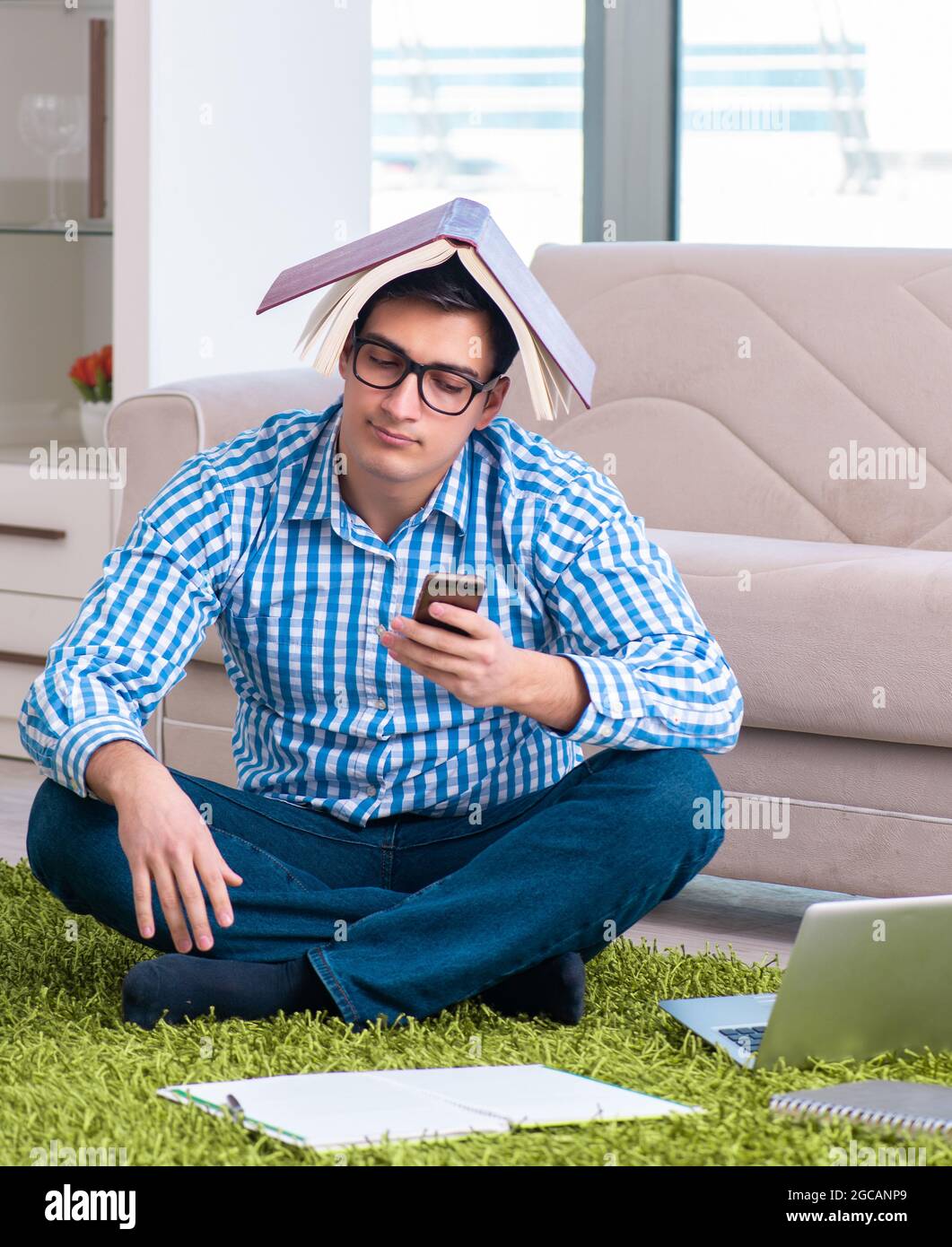 The student meditating and preparing for university exams Stock Photo ...