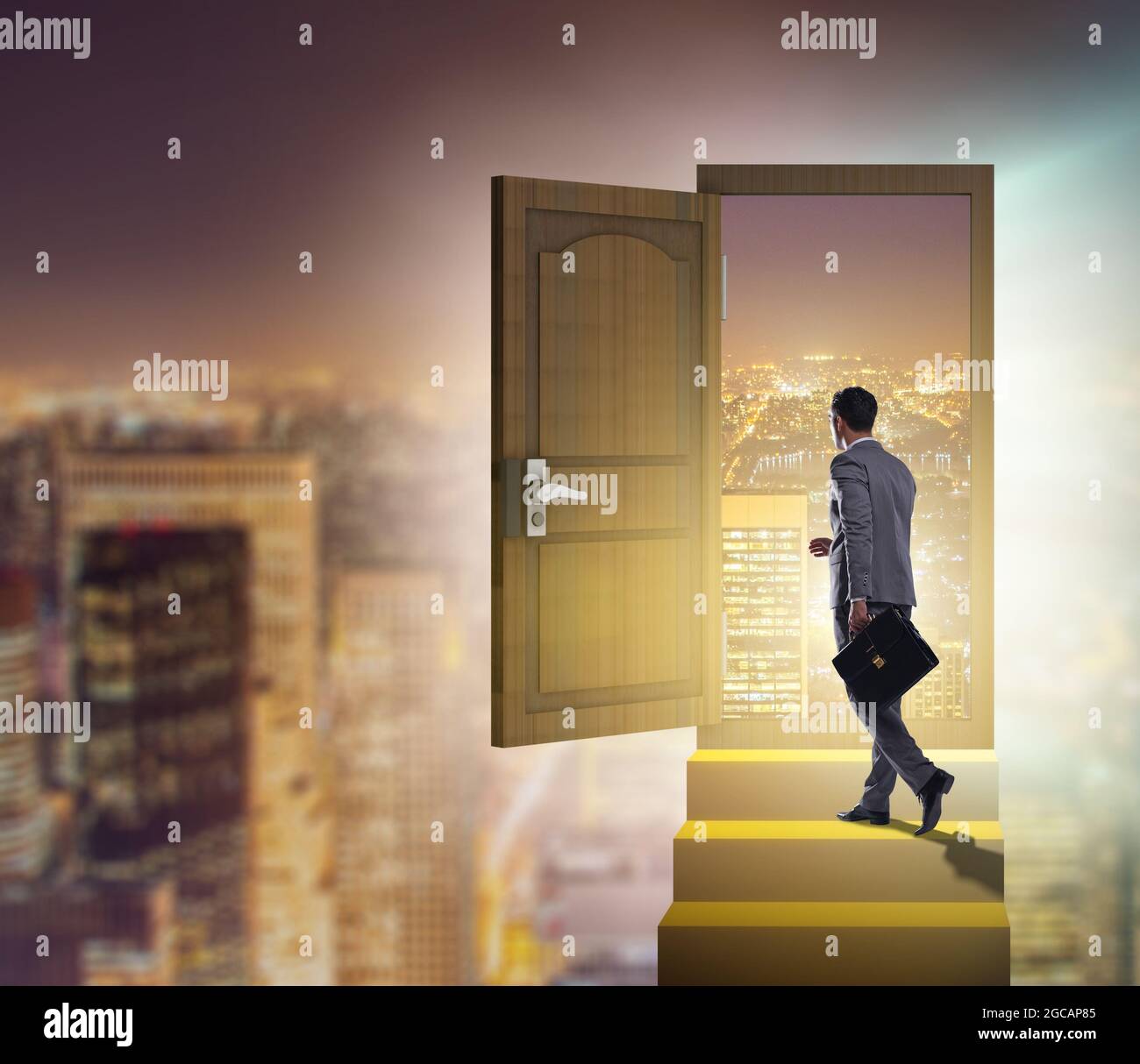 The businessman walking towards open door Stock Photo - Alamy