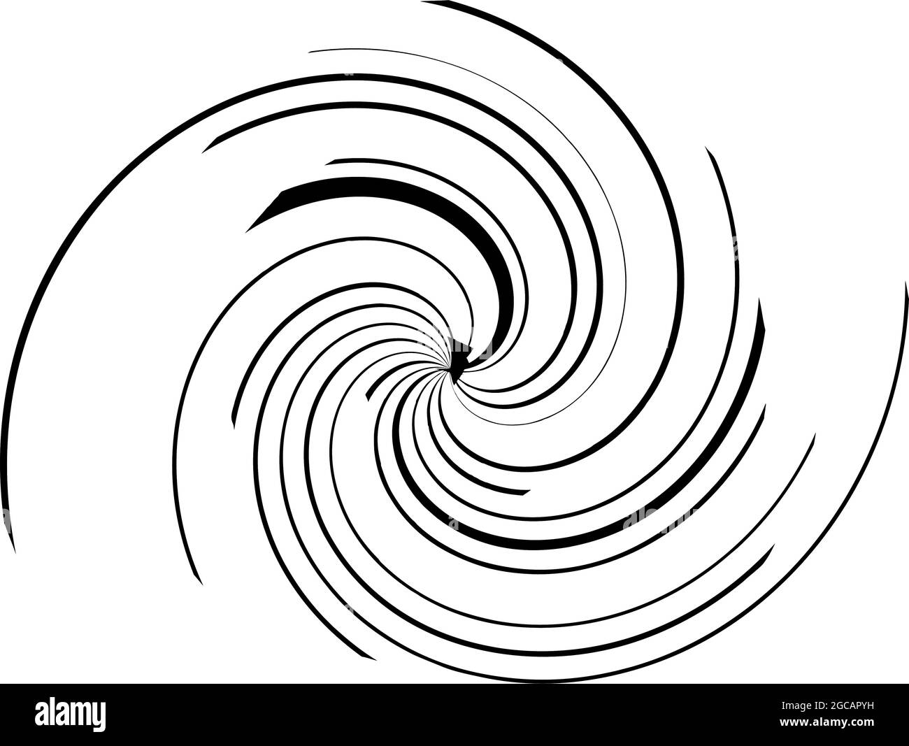 Curvy spiral, swirl and twirl element. Converging rotating radial ...