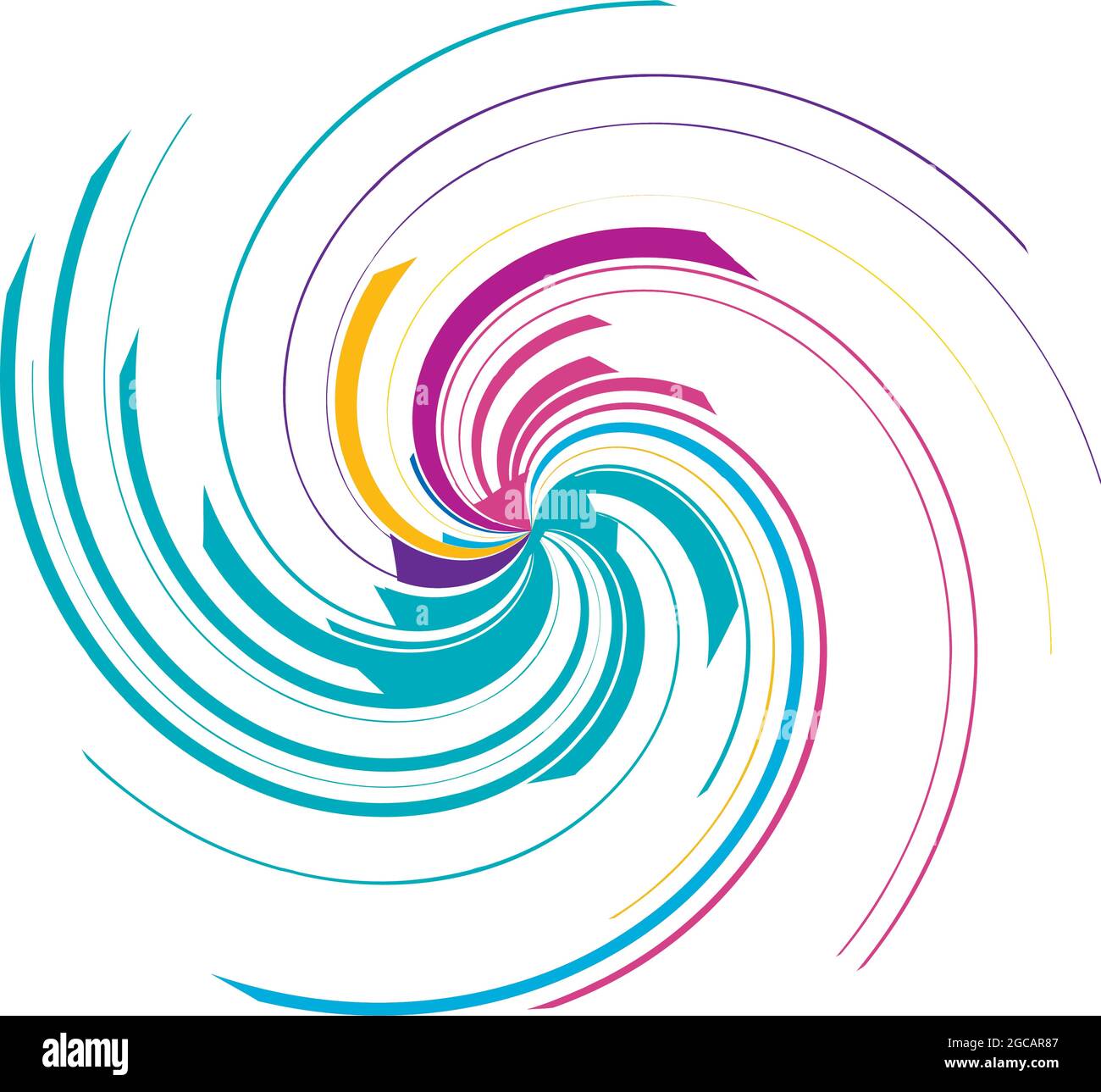 Curvy spiral, swirl and twirl element. Converging rotating radial ...