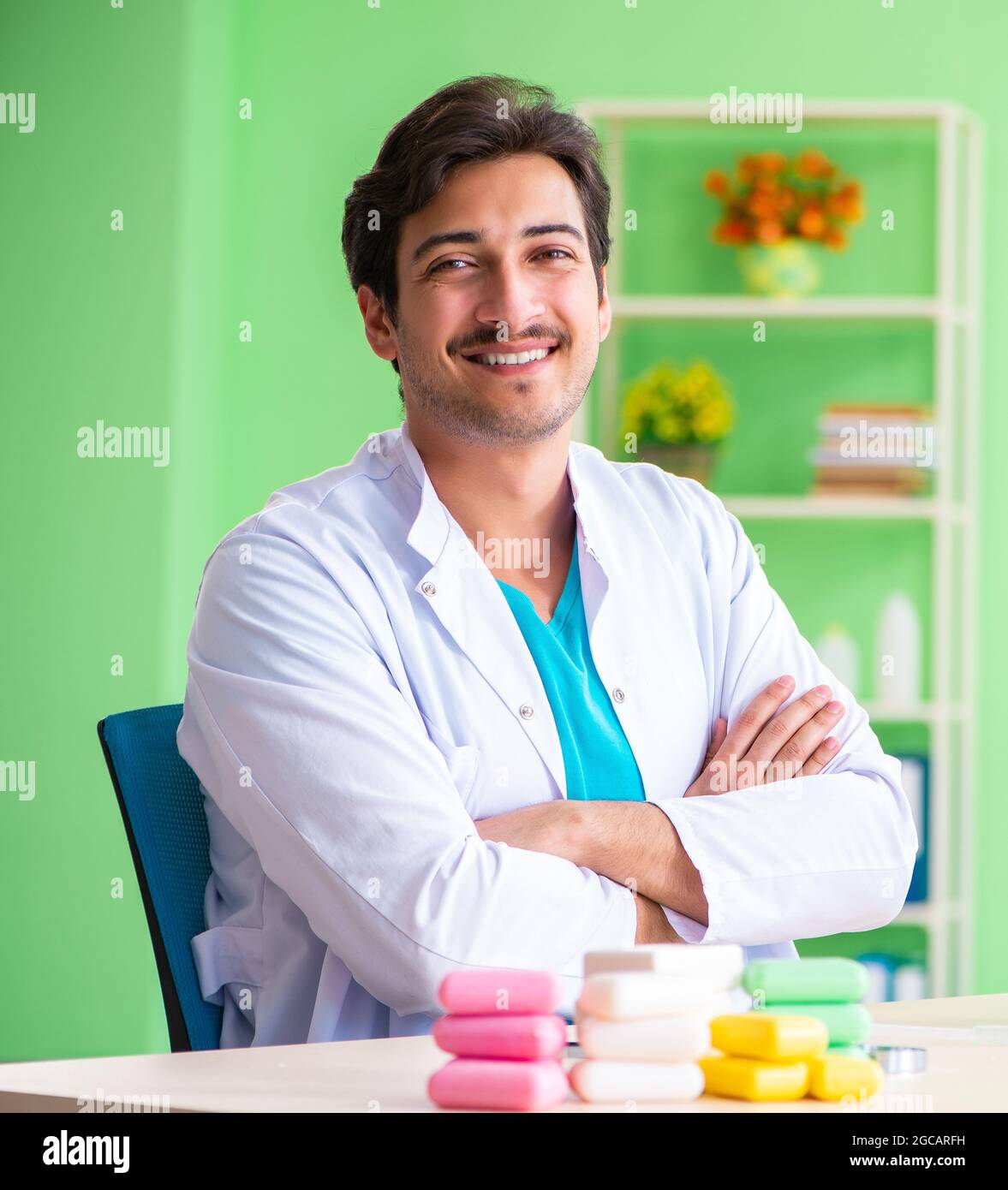 Chemist testing soap in hi-res stock photography and images - Alamy