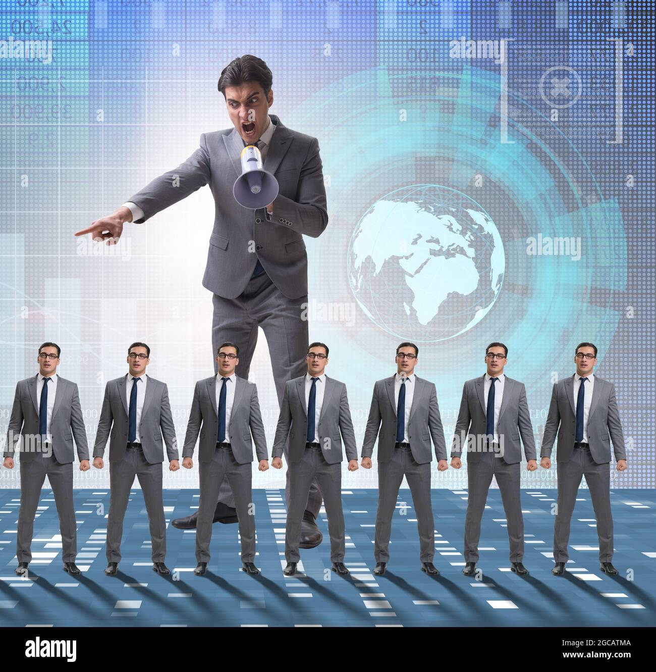 The concept of angry boss yelling with loudspeaker Stock Photo - Alamy