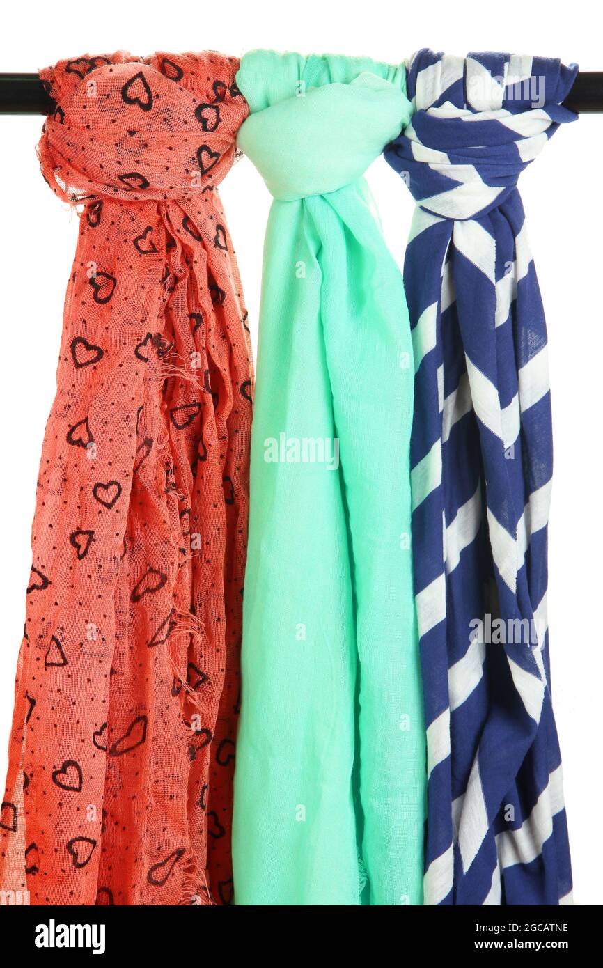 Colored scarves isolated on white Stock Photo - Alamy