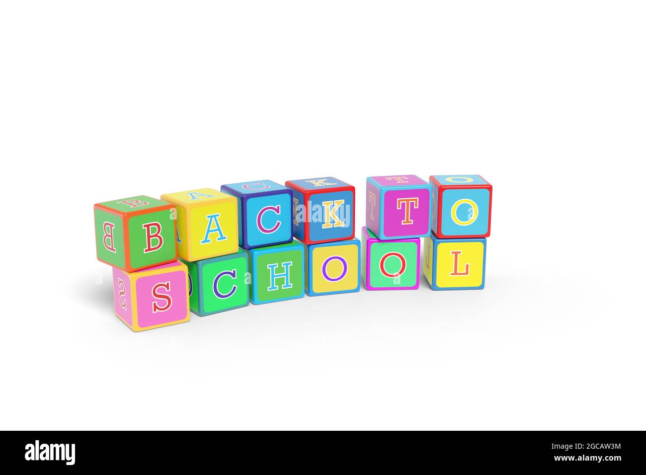 Cube shapes with text "back to school" isolated on white background. 3d ...