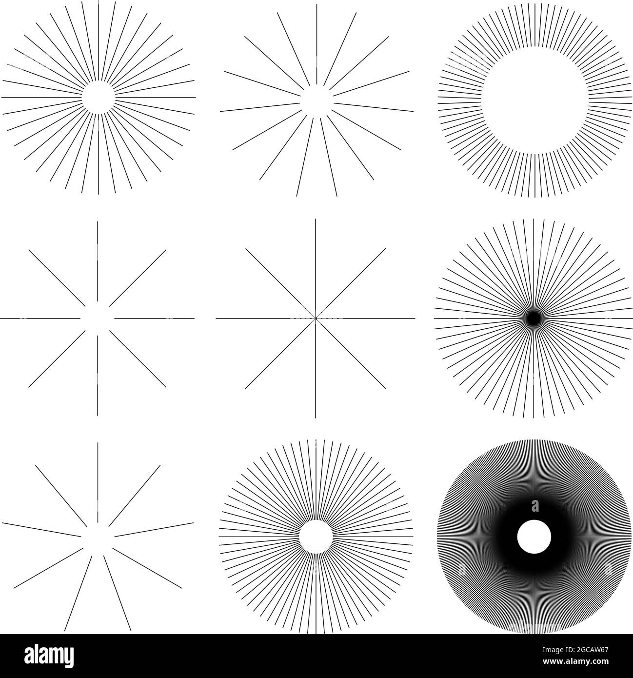 Radial, radiating, burst circular lines, stripes element. Starburst, sunburst. Gleam, glitter ...