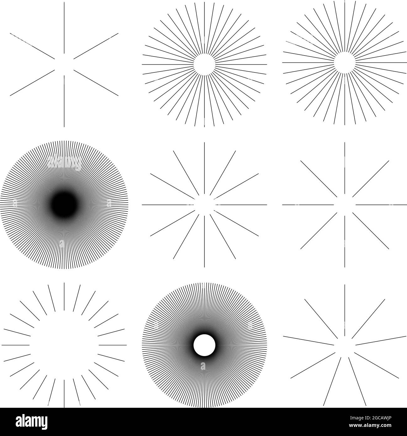 Radial, radiating, burst circular lines, stripes element. Starburst, sunburst. Gleam, glitter ...