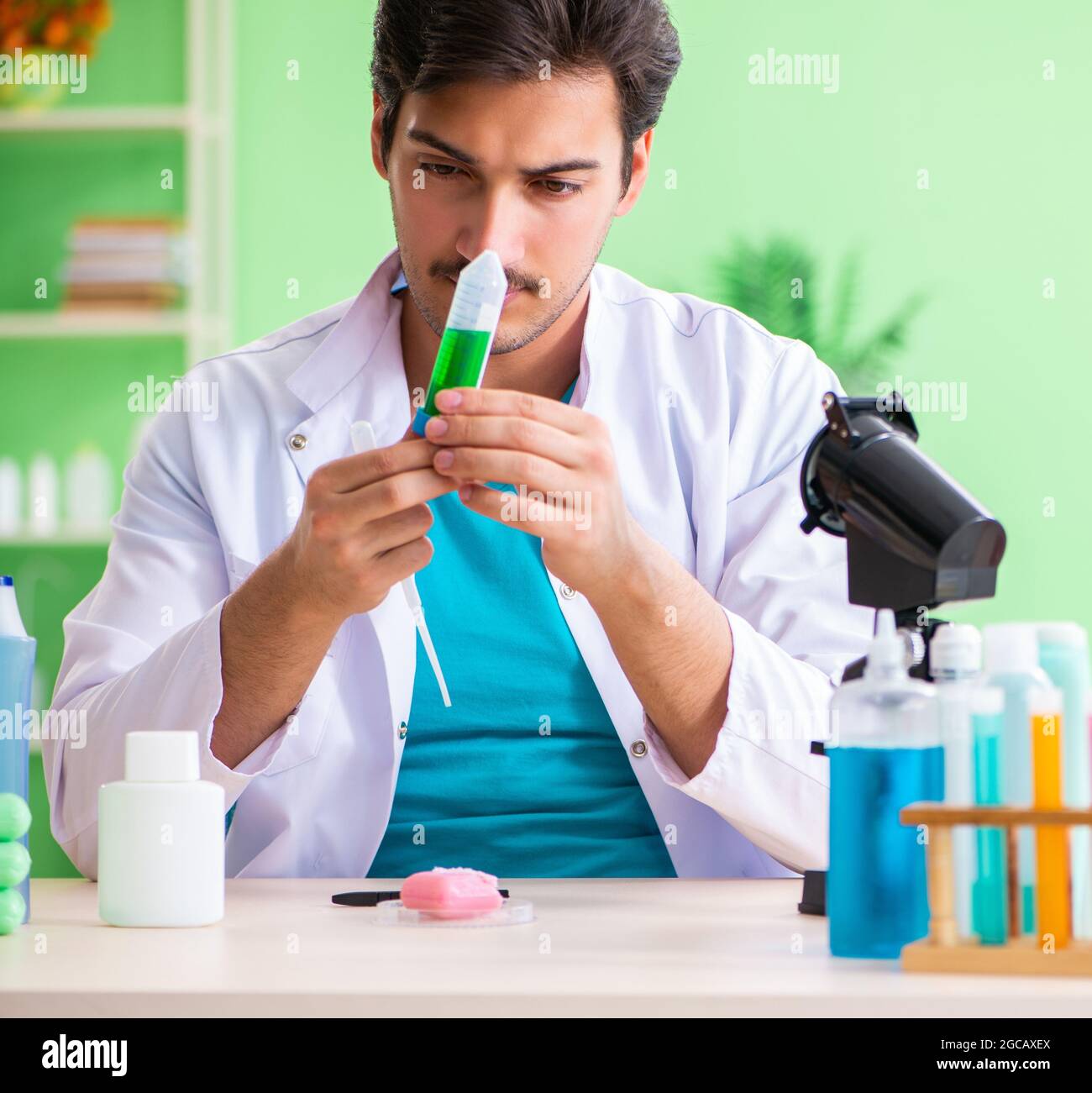 The chemist testing soap in the lab Stock Photo - Alamy