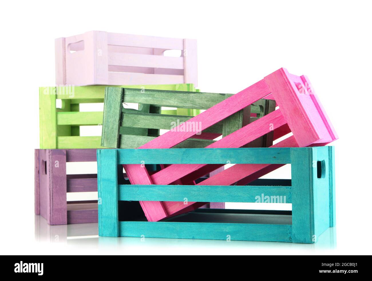 Color wooden crates, isolated on white Stock Photo - Alamy