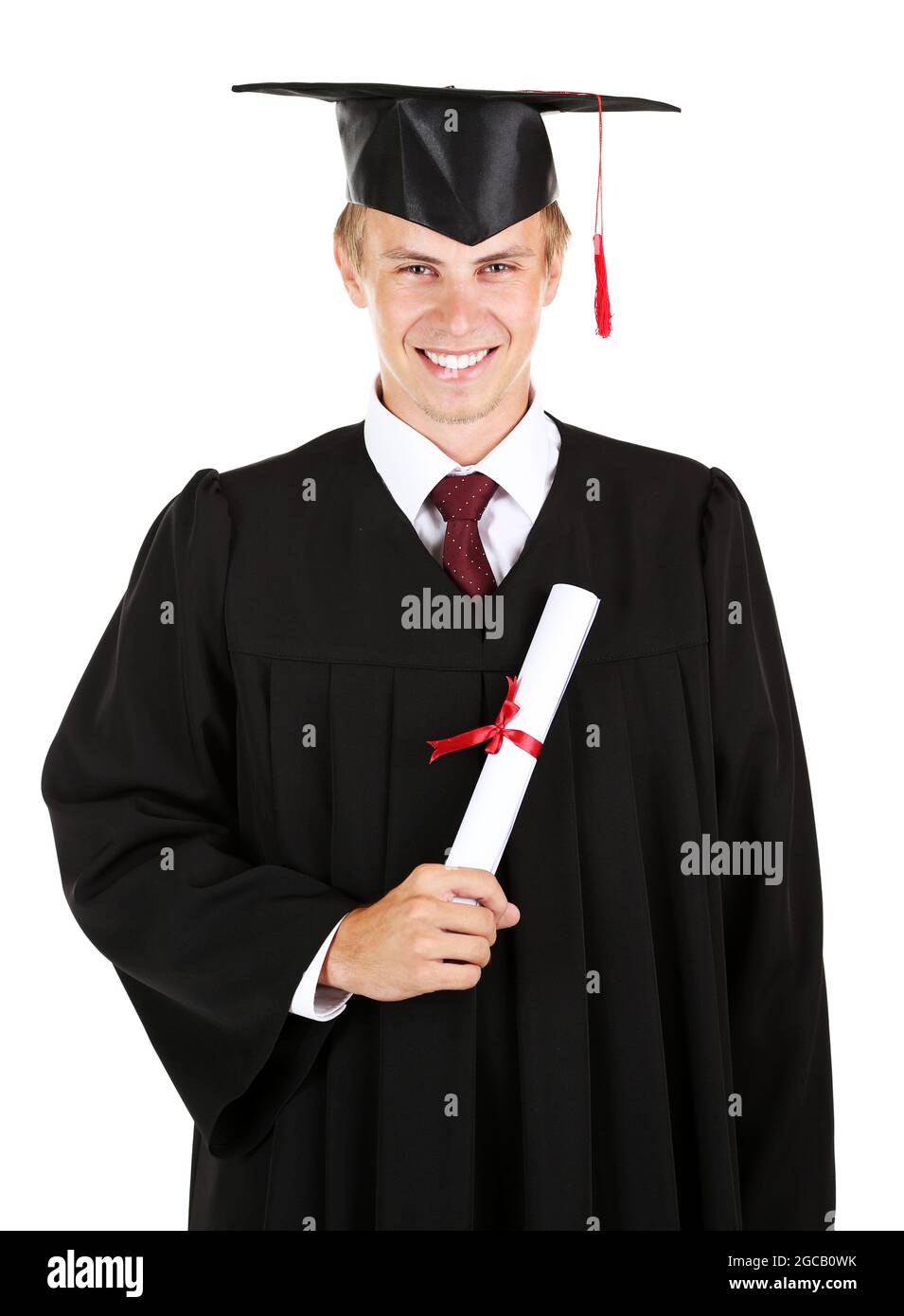 Happy graduating student isolated on white Stock Photo - Alamy