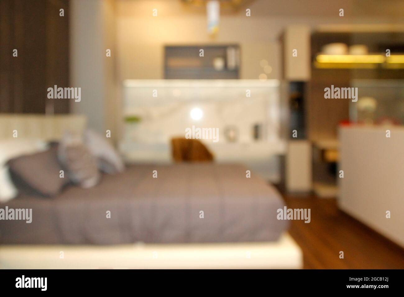 blurred bedroom interior design in modern house as background Stock ...