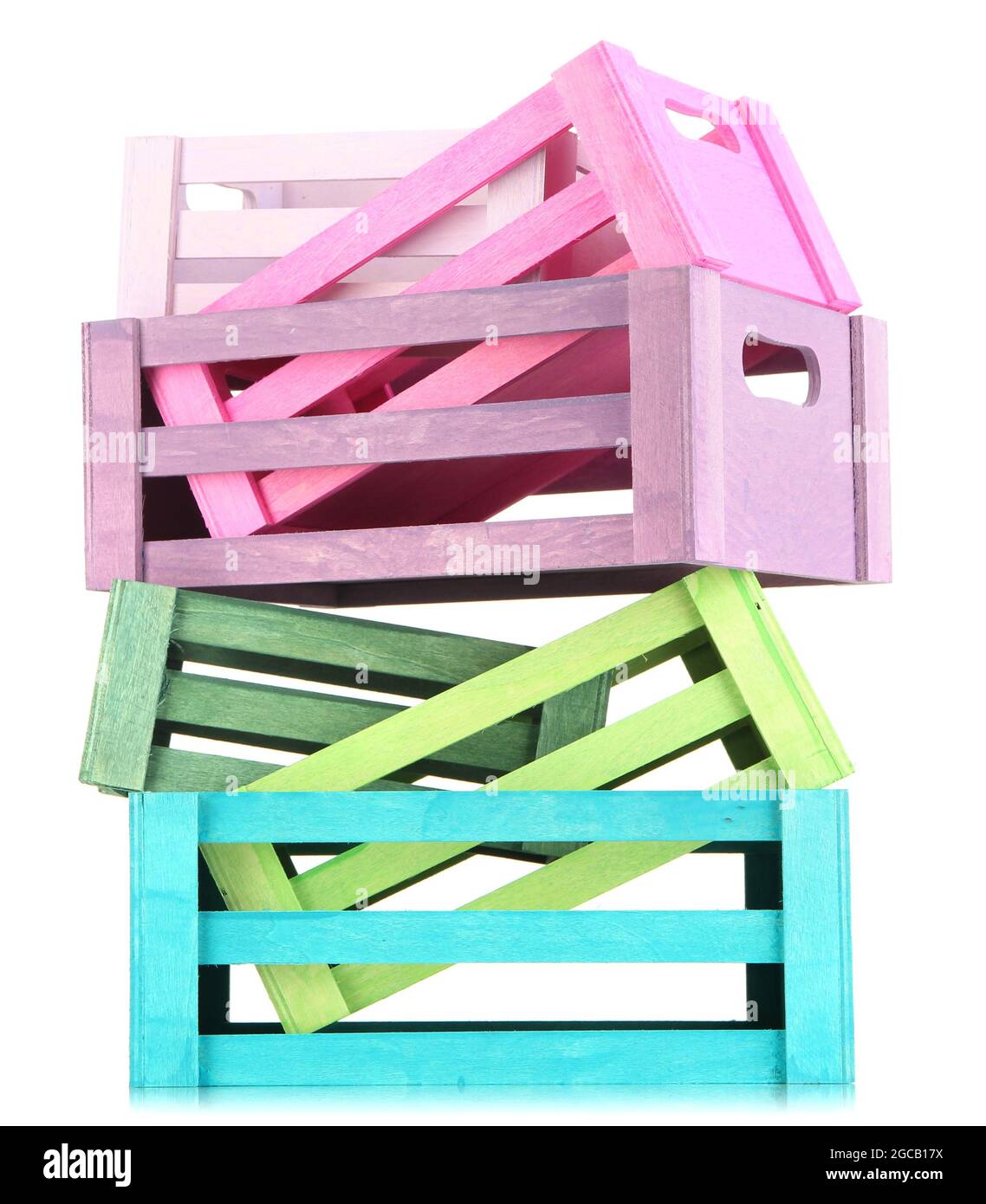 Color wooden crates, isolated on white Stock Photo - Alamy