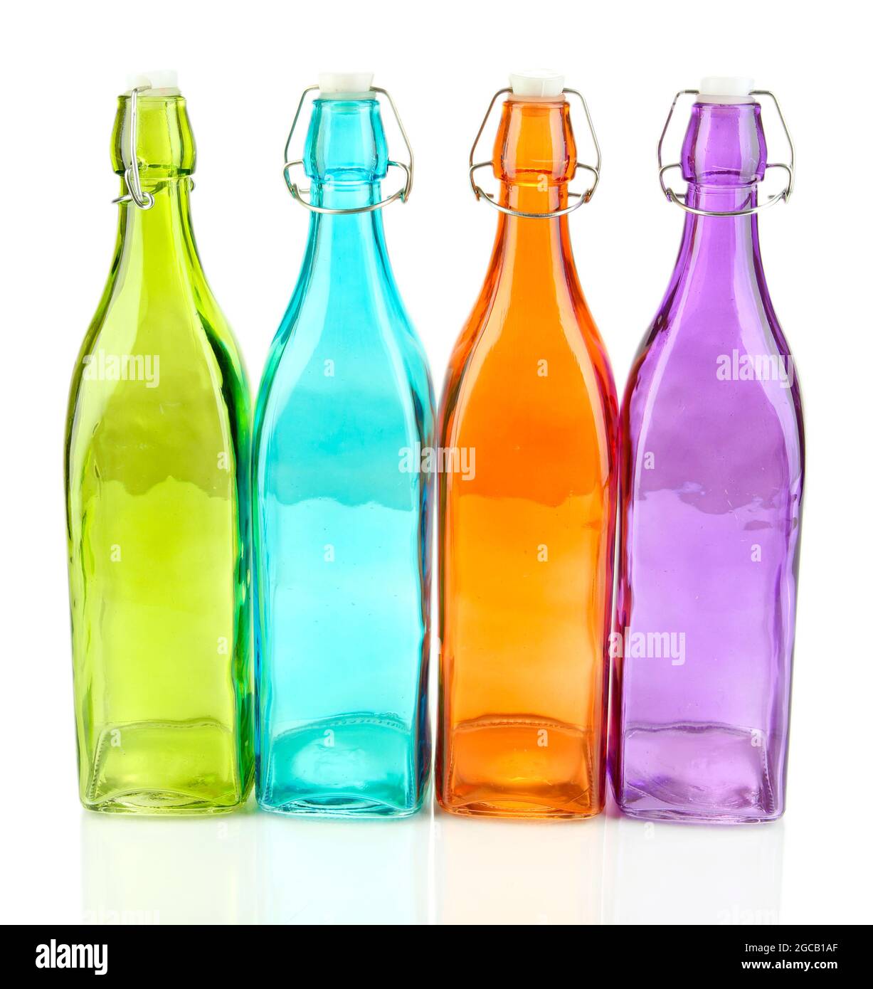 Empty color glass bottles, isolated on white Stock Photo - Alamy
