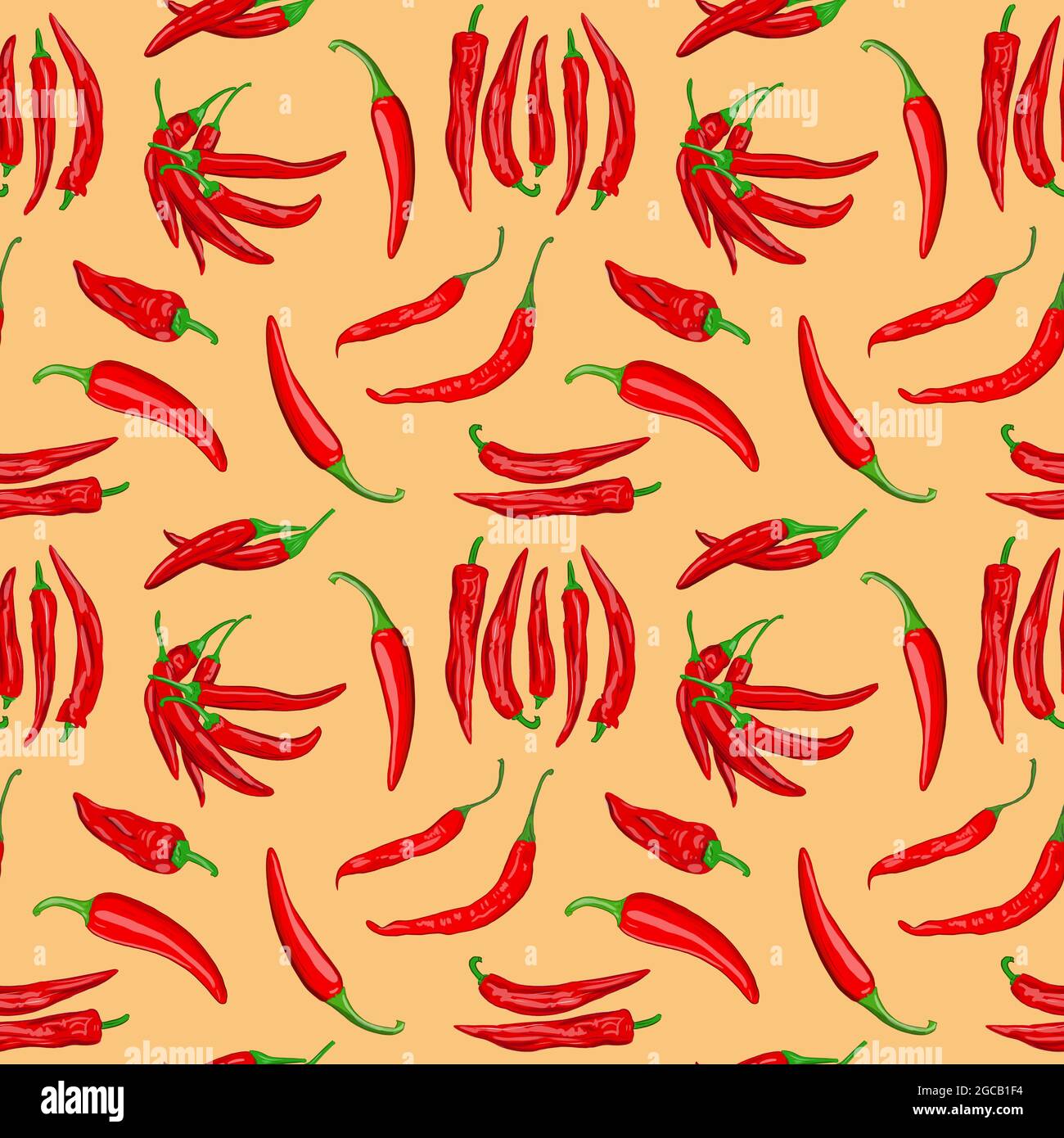 Digital illustration of a seamless pattern of red hot cayenne pepper ...
