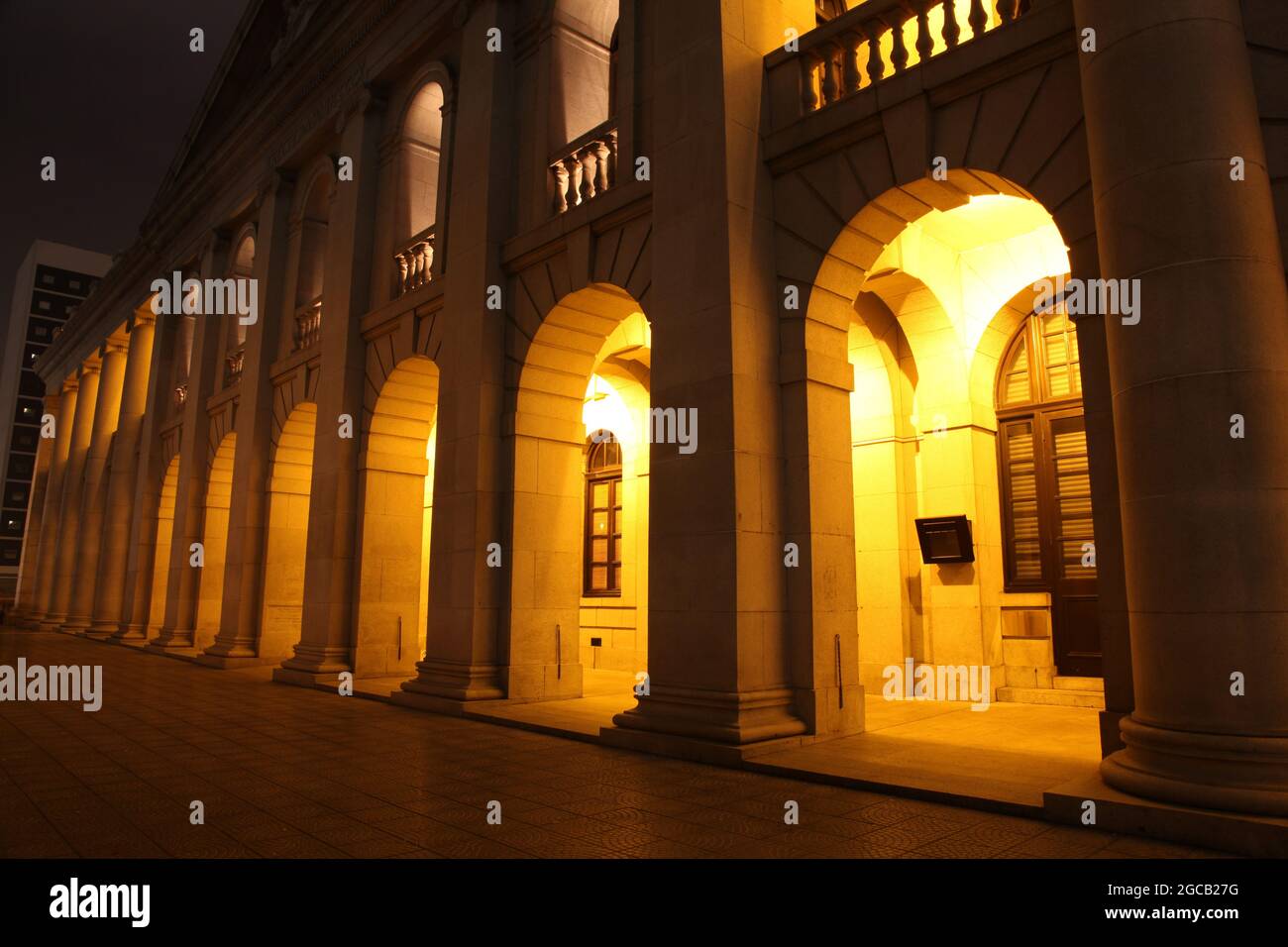 Illuminated night view of the Hong Kong Legislative Council Building ...