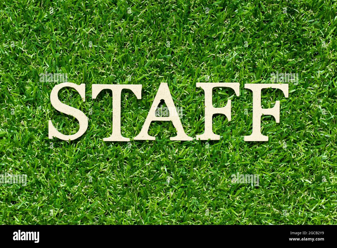 Wood letter in word staff on green grass background Stock Photo - Alamy