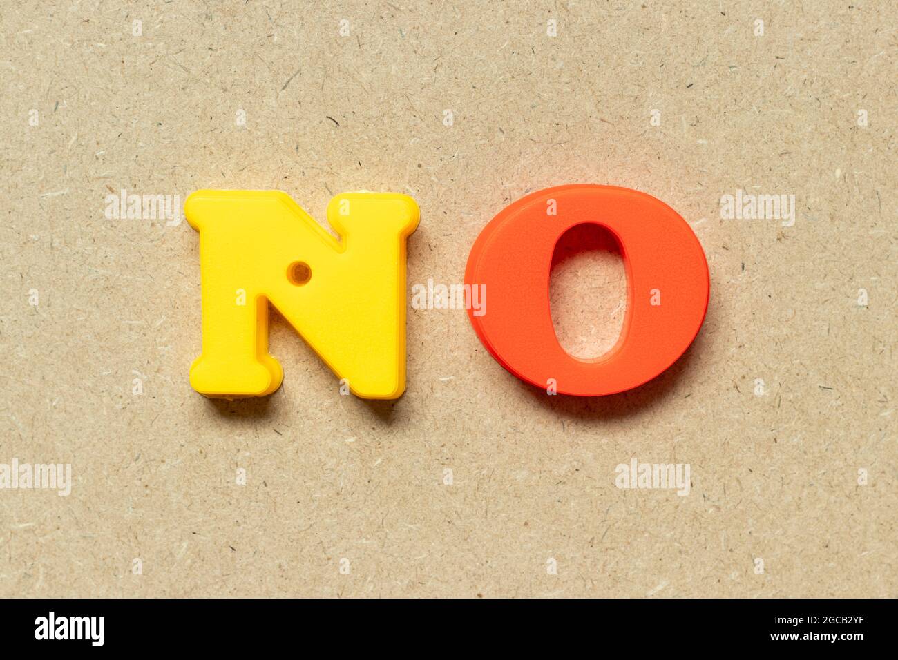 Plastic alphabet letter in word no on wood background Stock Photo - Alamy