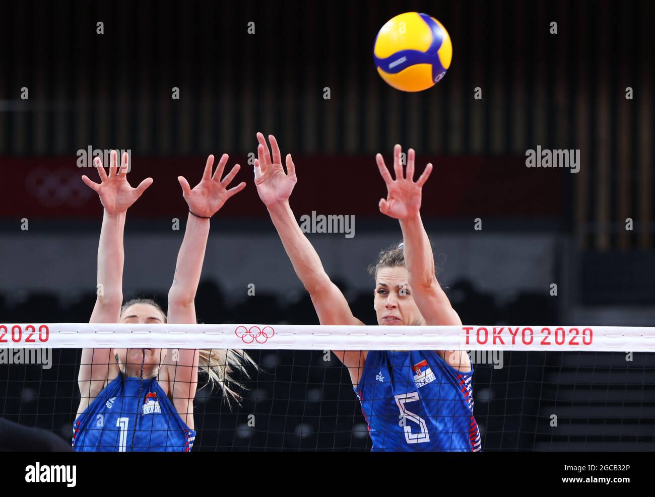 Tokyo, Japan. 8th Aug, 2021. Mina Popovic (R) and Bianka Busa of Serbia ...