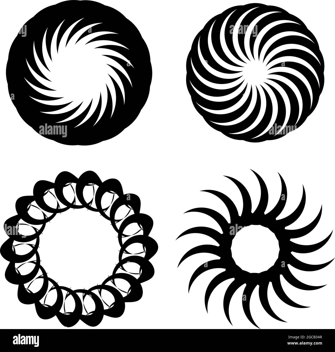 Circular, radial icon, motif, mandala shape. Swirl, twirl, helix ...