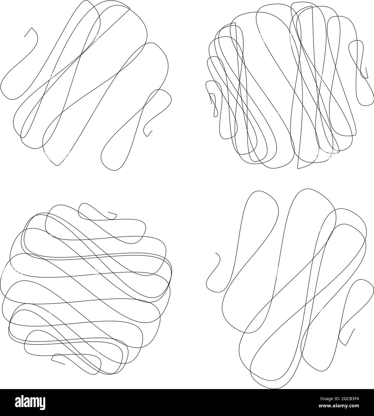 Random curly, tangle, twine lines. Doddle, sketchy, sketch rounded ...