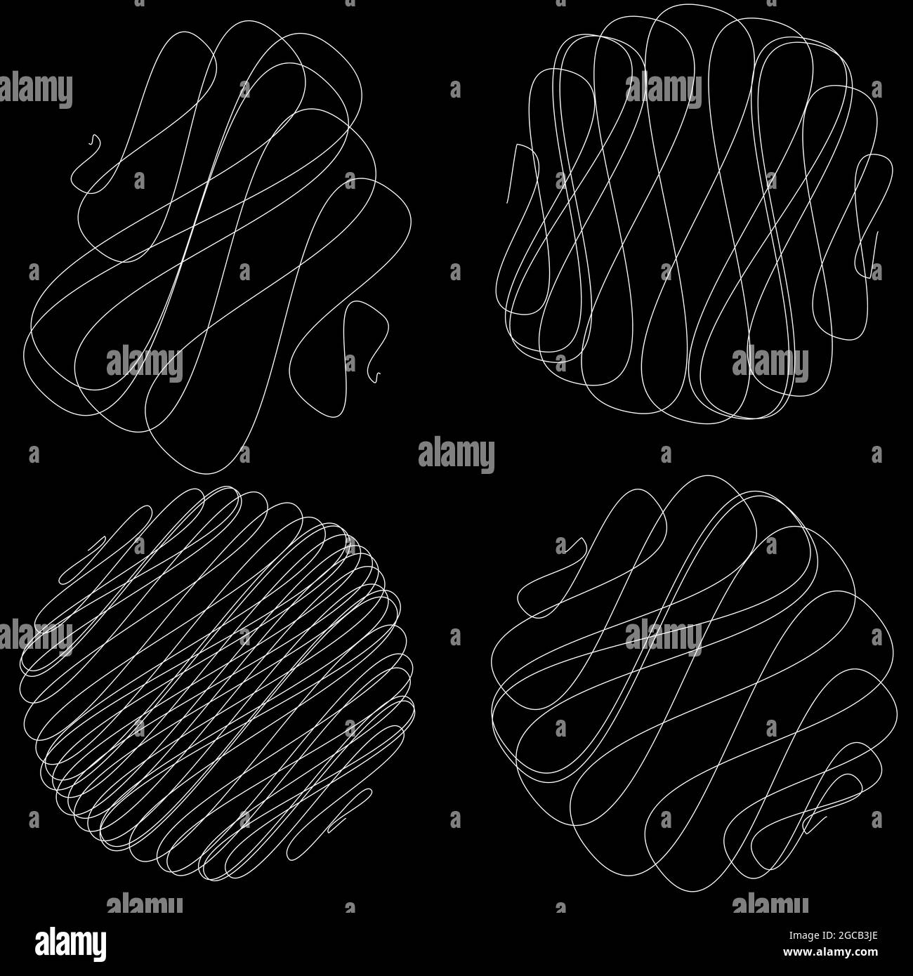 Random curly, tangle, twine lines. Doddle, sketchy, sketch rounded ...