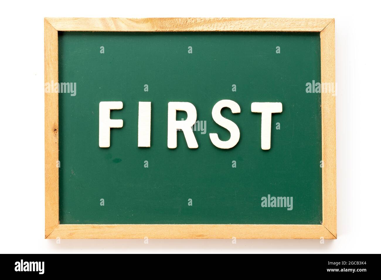 Alphabet letter in word first in blackboard on white background Stock ...