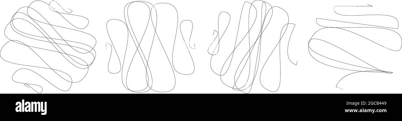 Random curly, tangle, twine lines. Doddle, sketchy, sketch rounded ...
