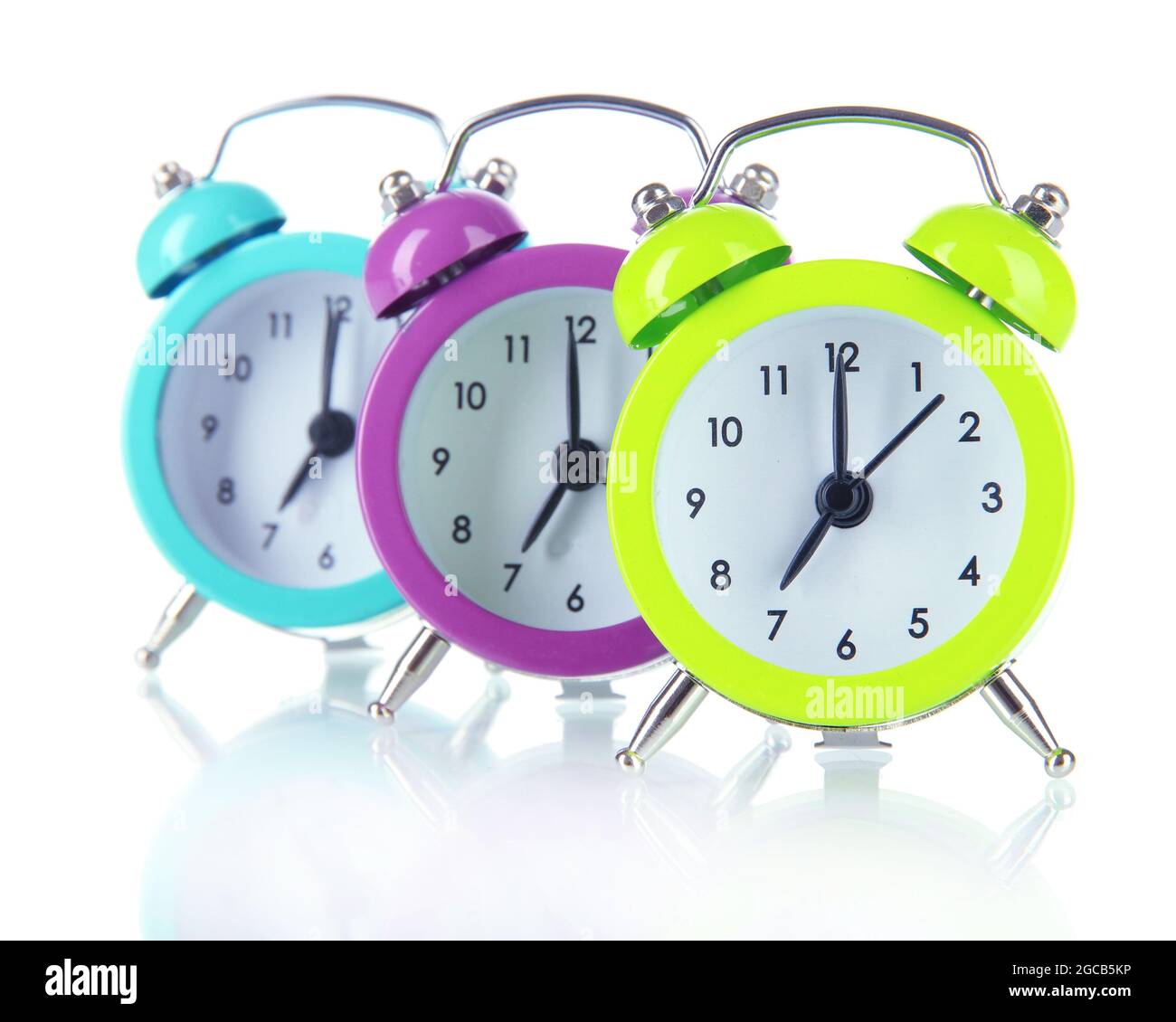 Colorful alarm clock isolated on white Stock Photo - Alamy