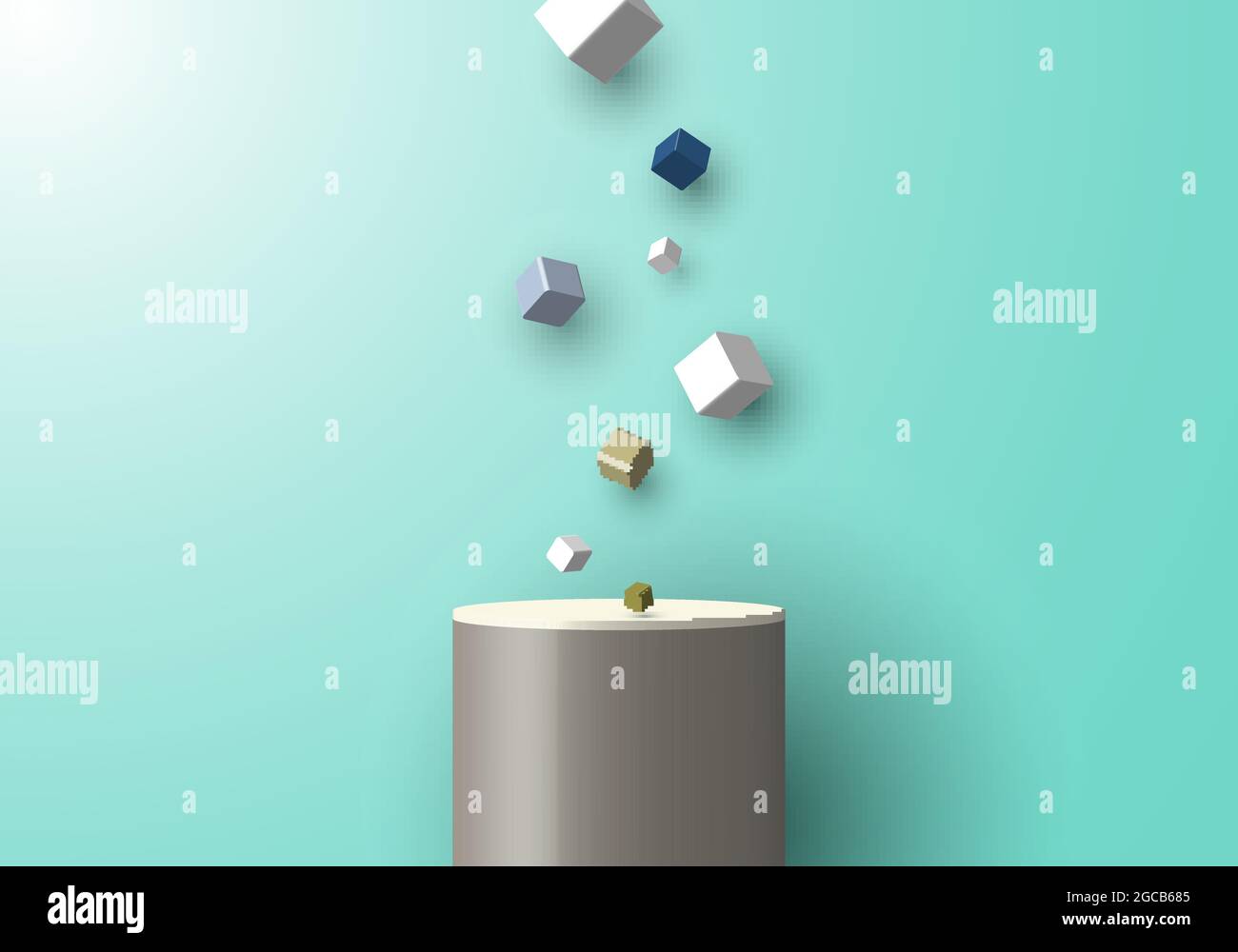 3D realistic studio platform presentation podium festive cube box fall ...