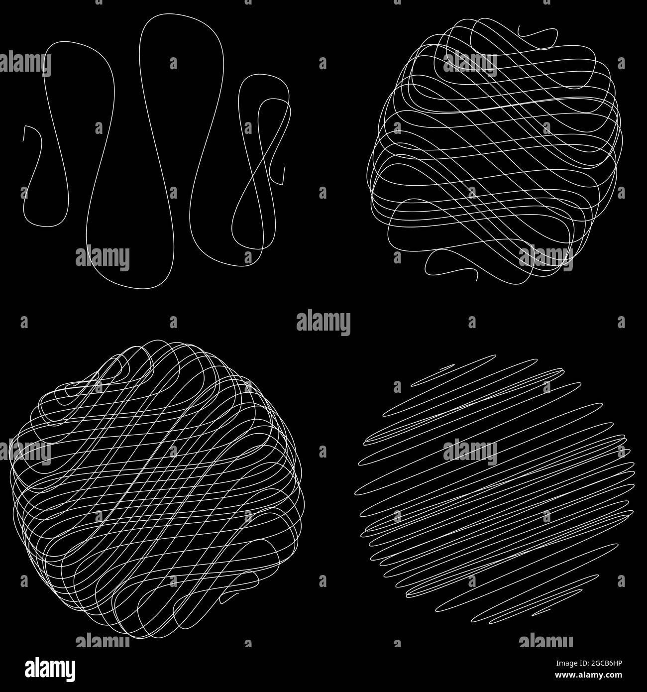 Random curly, tangle, twine lines. Doddle, sketchy, sketch rounded ...