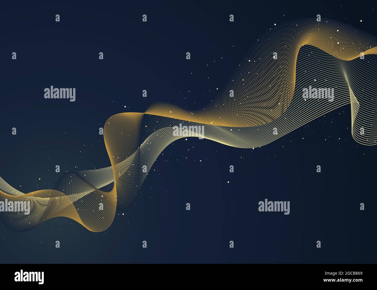 Abstract dynamic wave wavy yellow lines with dot particles elements on ...