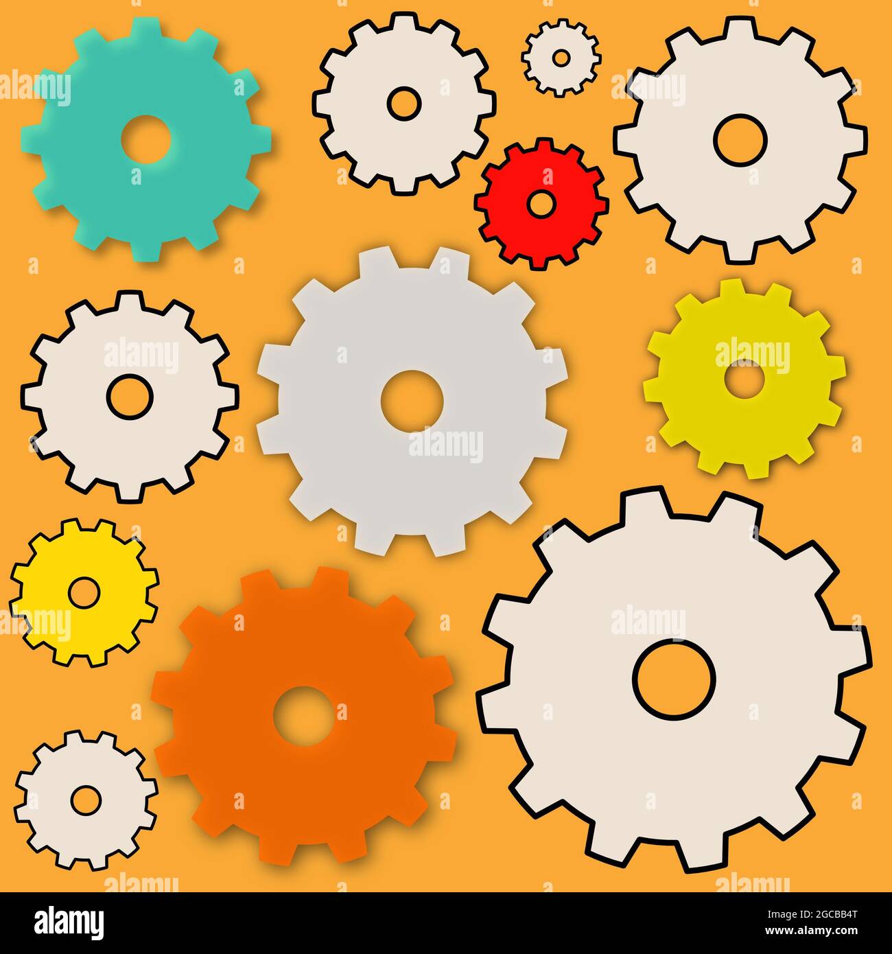 An illustration of simple cogs and gears on an orange background Stock ...