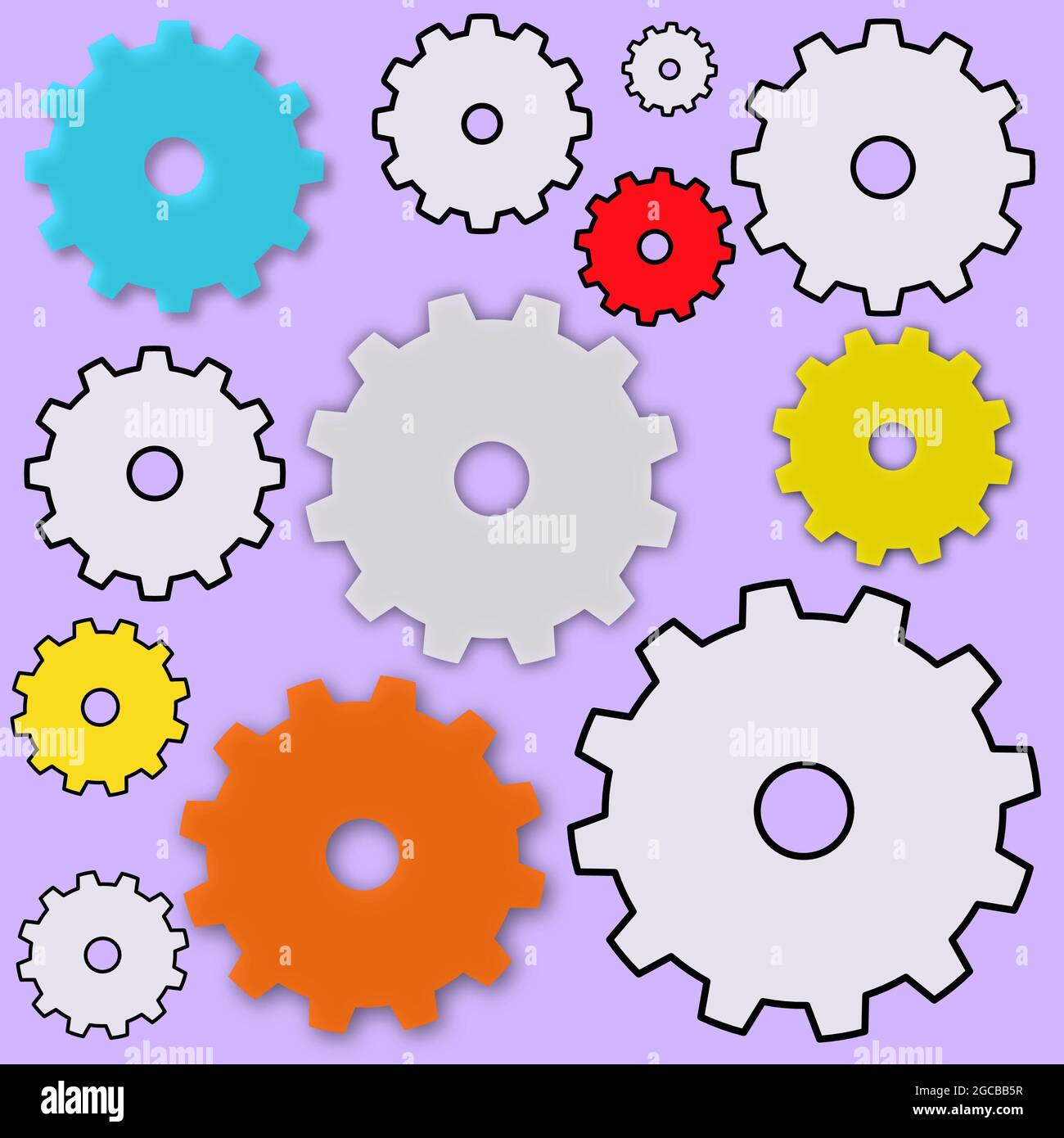 An illustration of simple cogs and gears on a purple background Stock ...