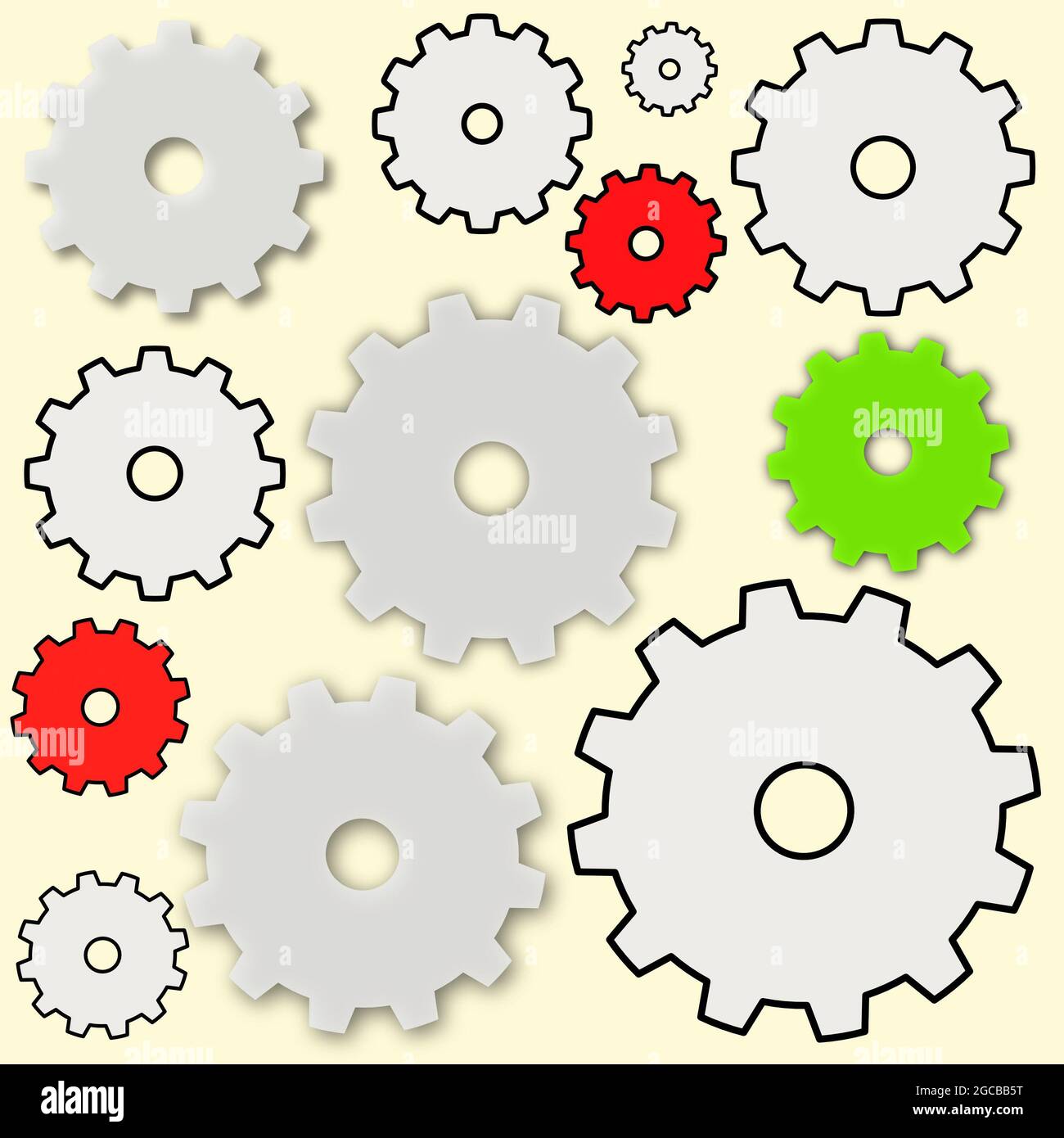 An illustration of simple cogs and gears on a light background Stock ...