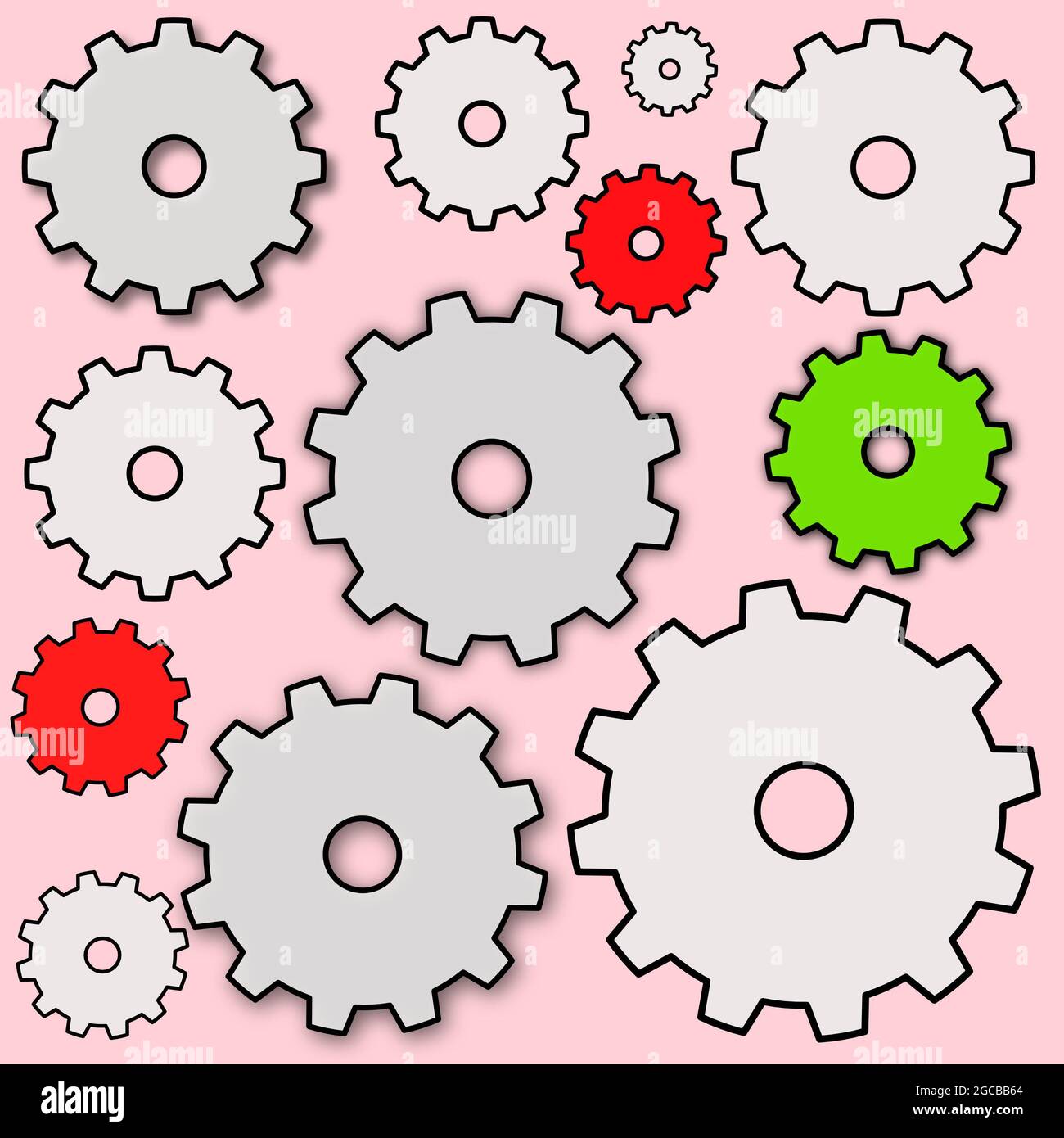 An illustration of simple cogs and gears on a pink background Stock ...