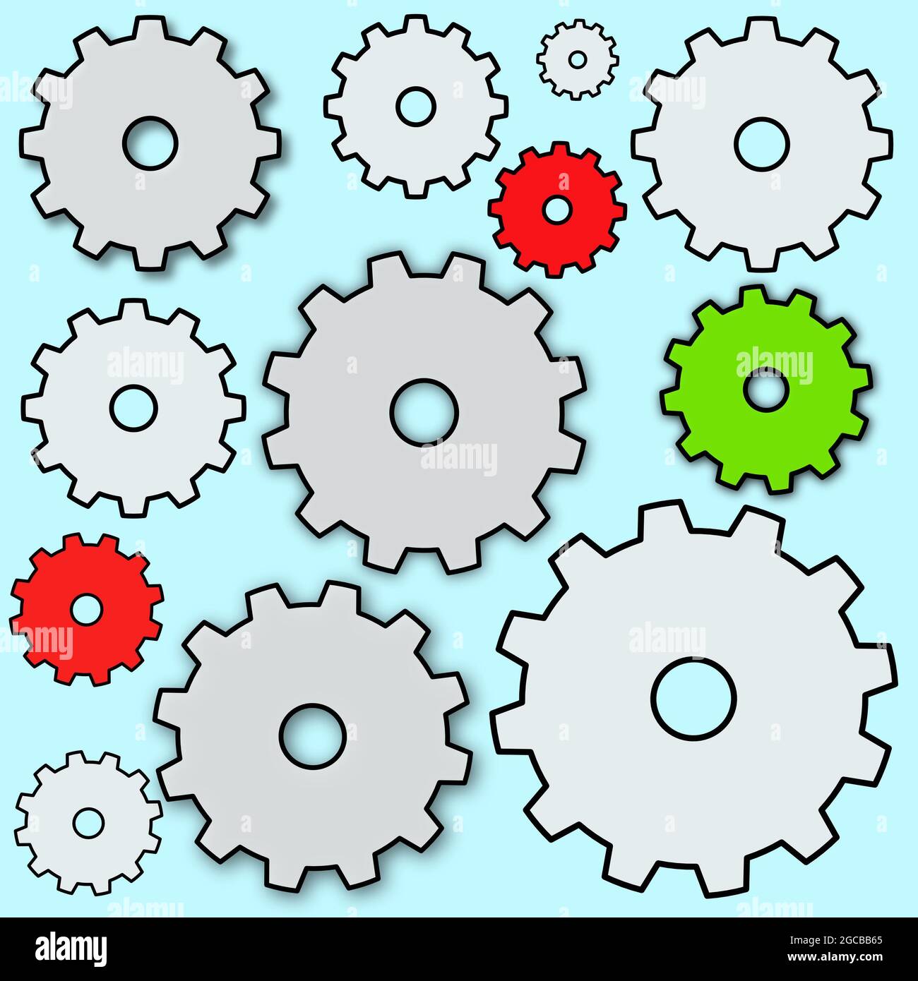 An illustration of simple cogs and gears on a blue background Stock ...