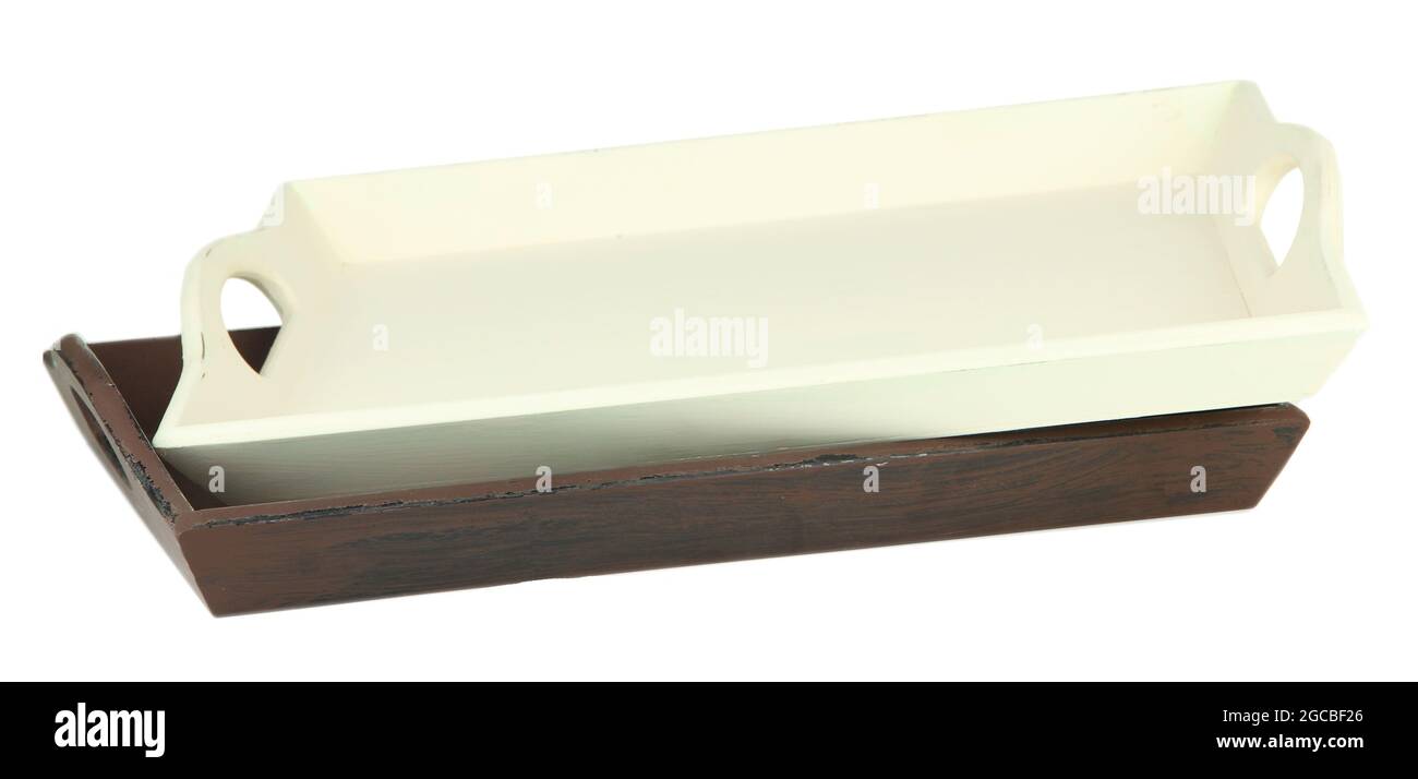 Two wooden trays, isolated on white Stock Photo - Alamy