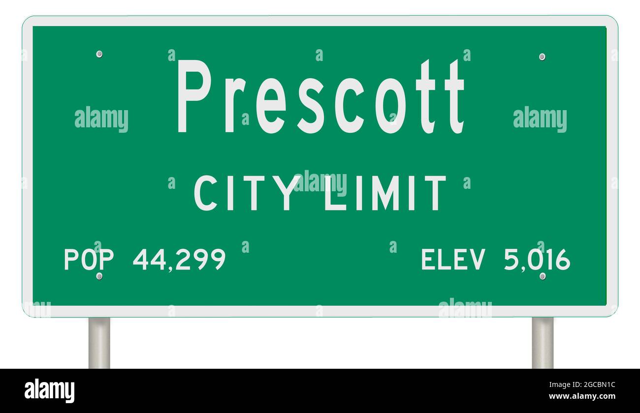 Rendering of a green Arizona highway sign with city information Stock ...