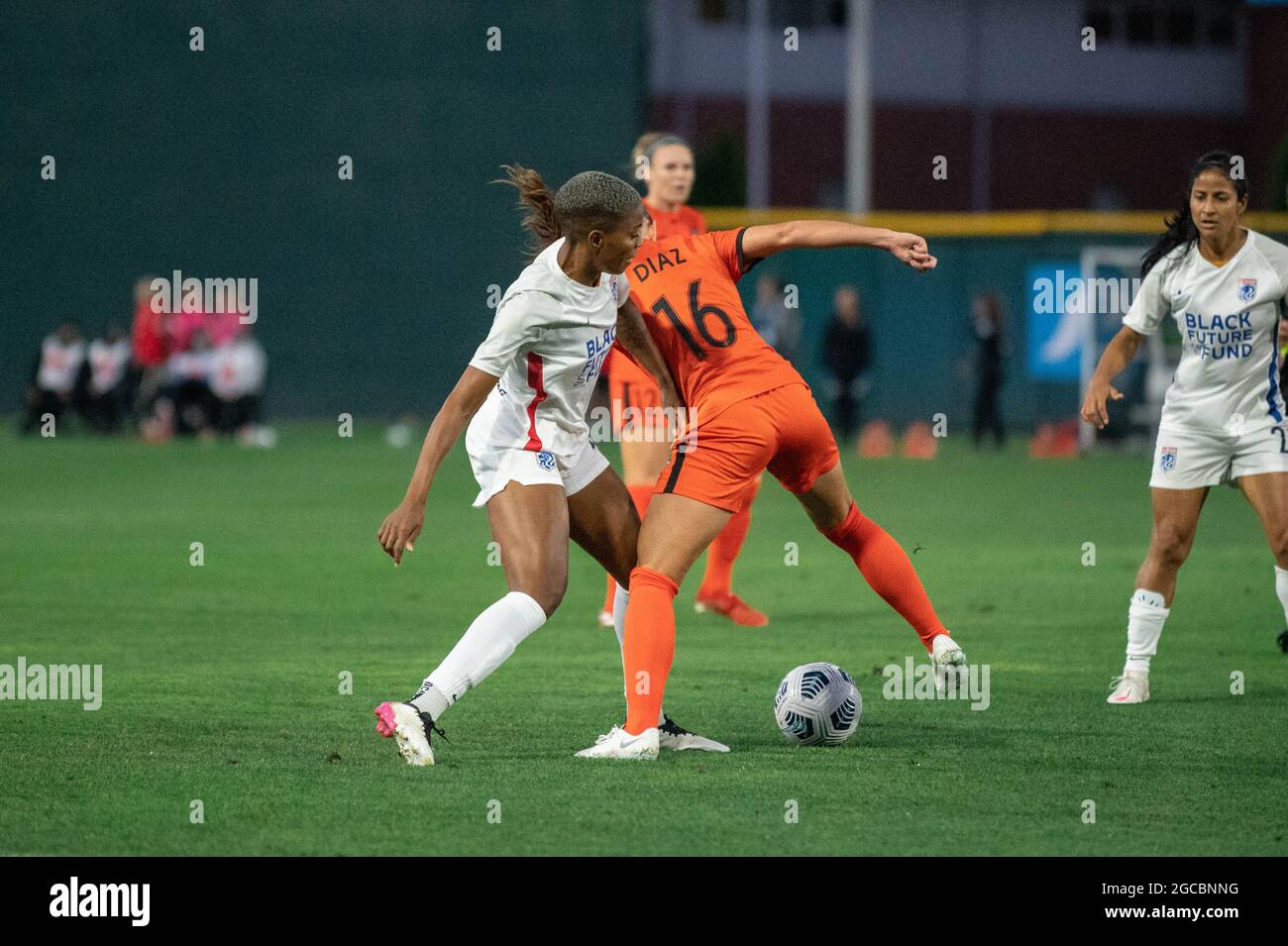 Tziarra King (23 OL Reign) and Hannah Diaz (16 Houston Dash) during the ...