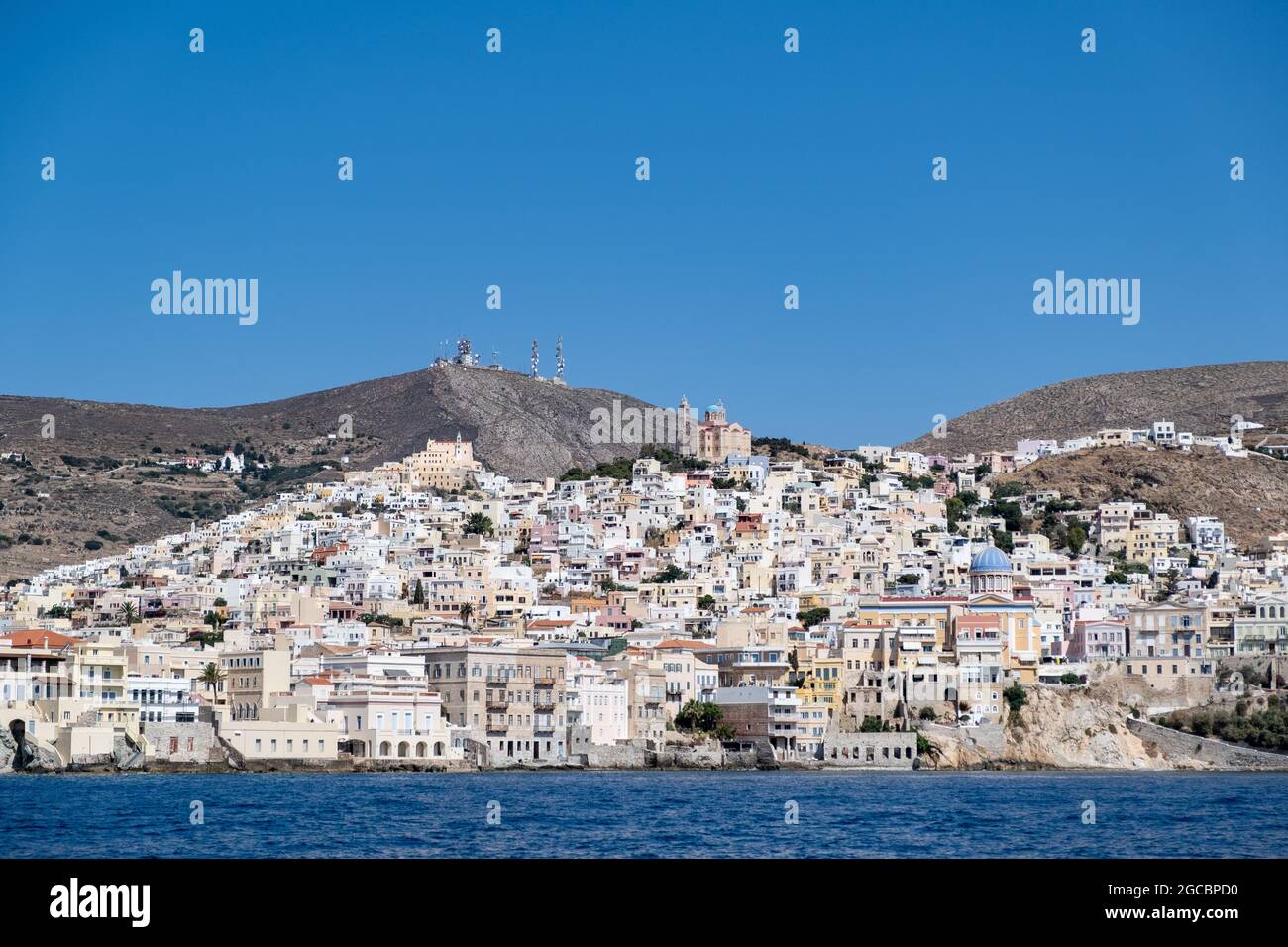 Syros island, Cyclades, Greece. Ermoupolis city town, waterfront ...