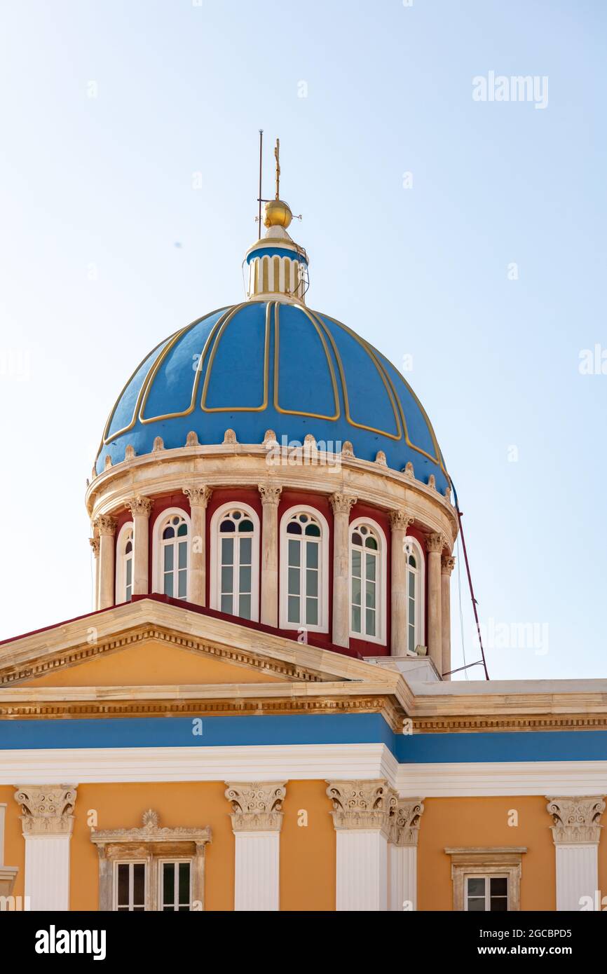 Agios Nikolaos blue color exterior dome of Greek Orthodox Church at ...