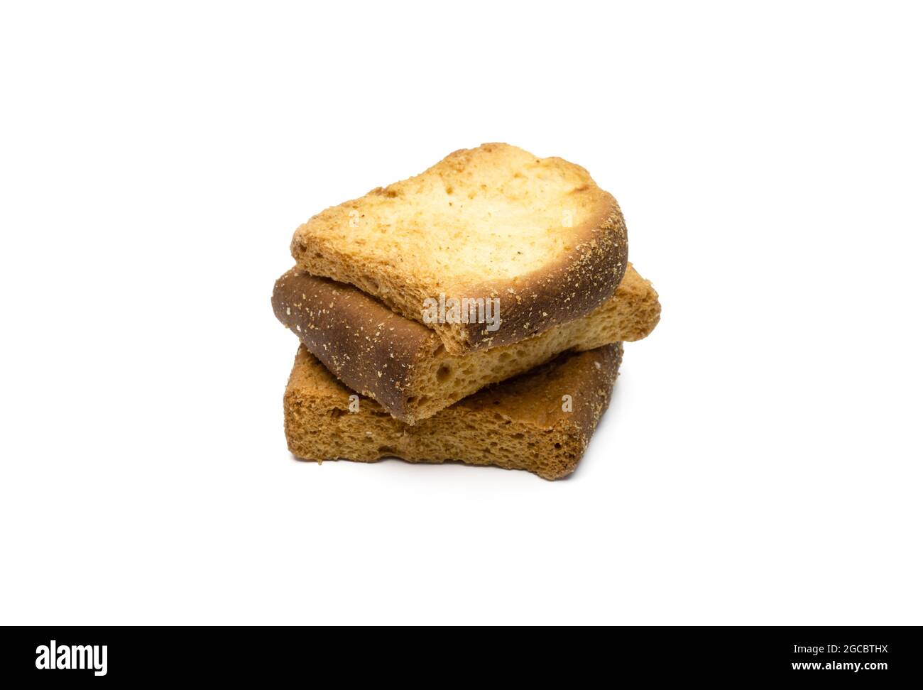 Pile of delicious crispy toast biscuit on isolated white background ...