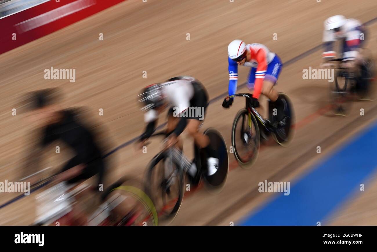 Izu, Japan. 8th Aug, 2021. Cyclists compete during the cycling track ...
