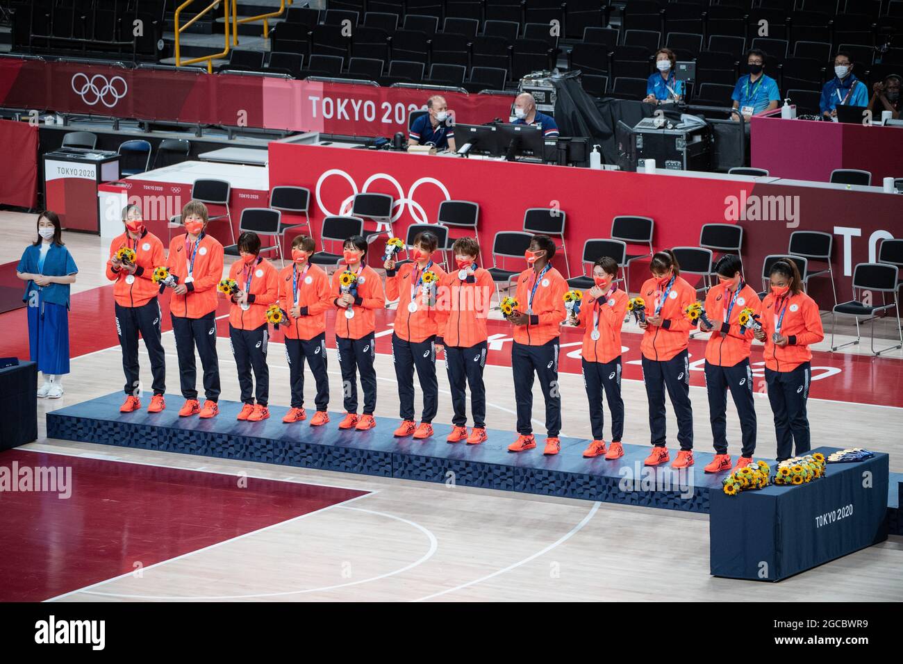 Japan team (JPN), second place, silver medal, award ceremony August 08 ...