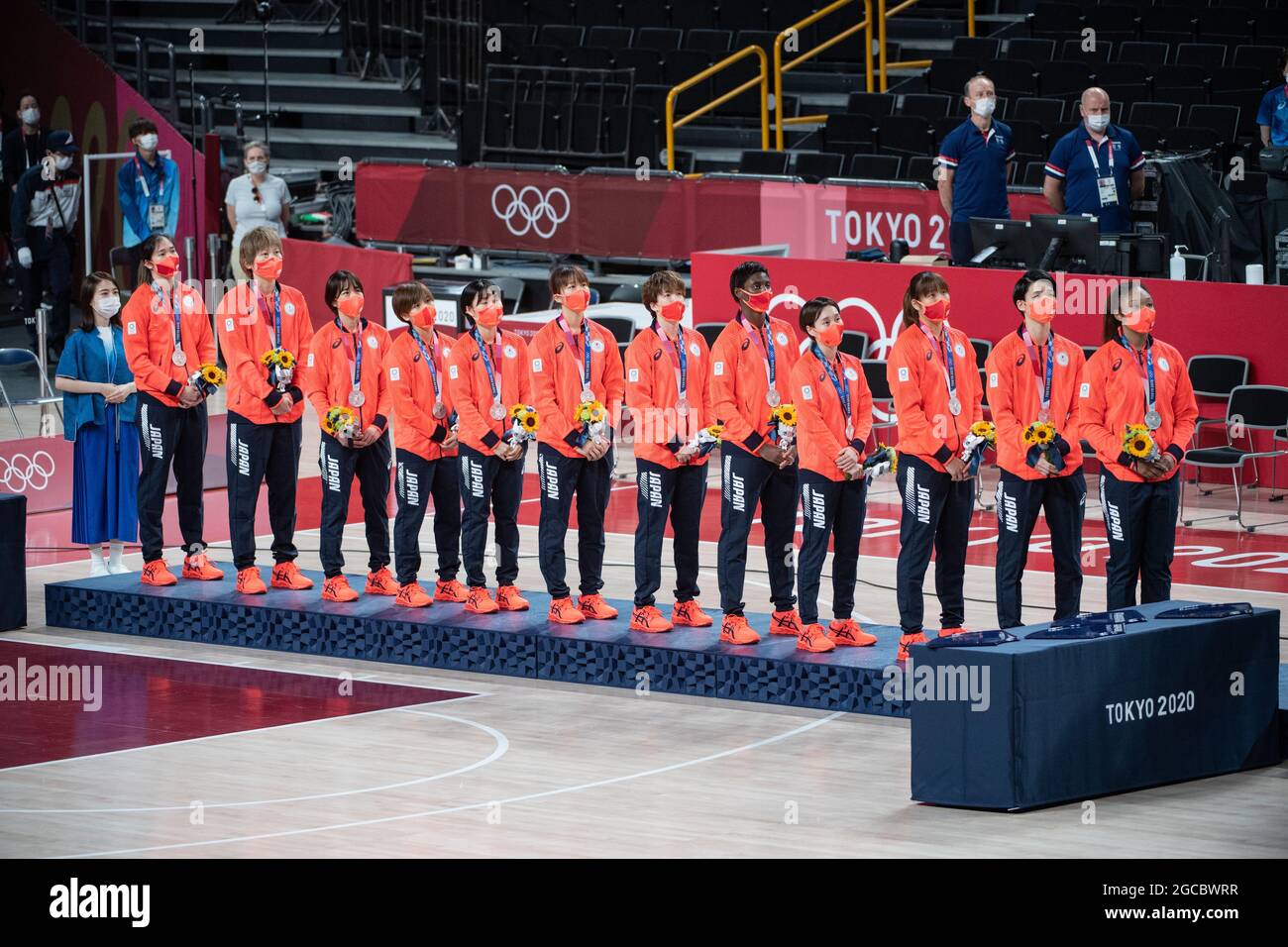 Japan team (JPN), second place, silver medal, award ceremony August 08 ...