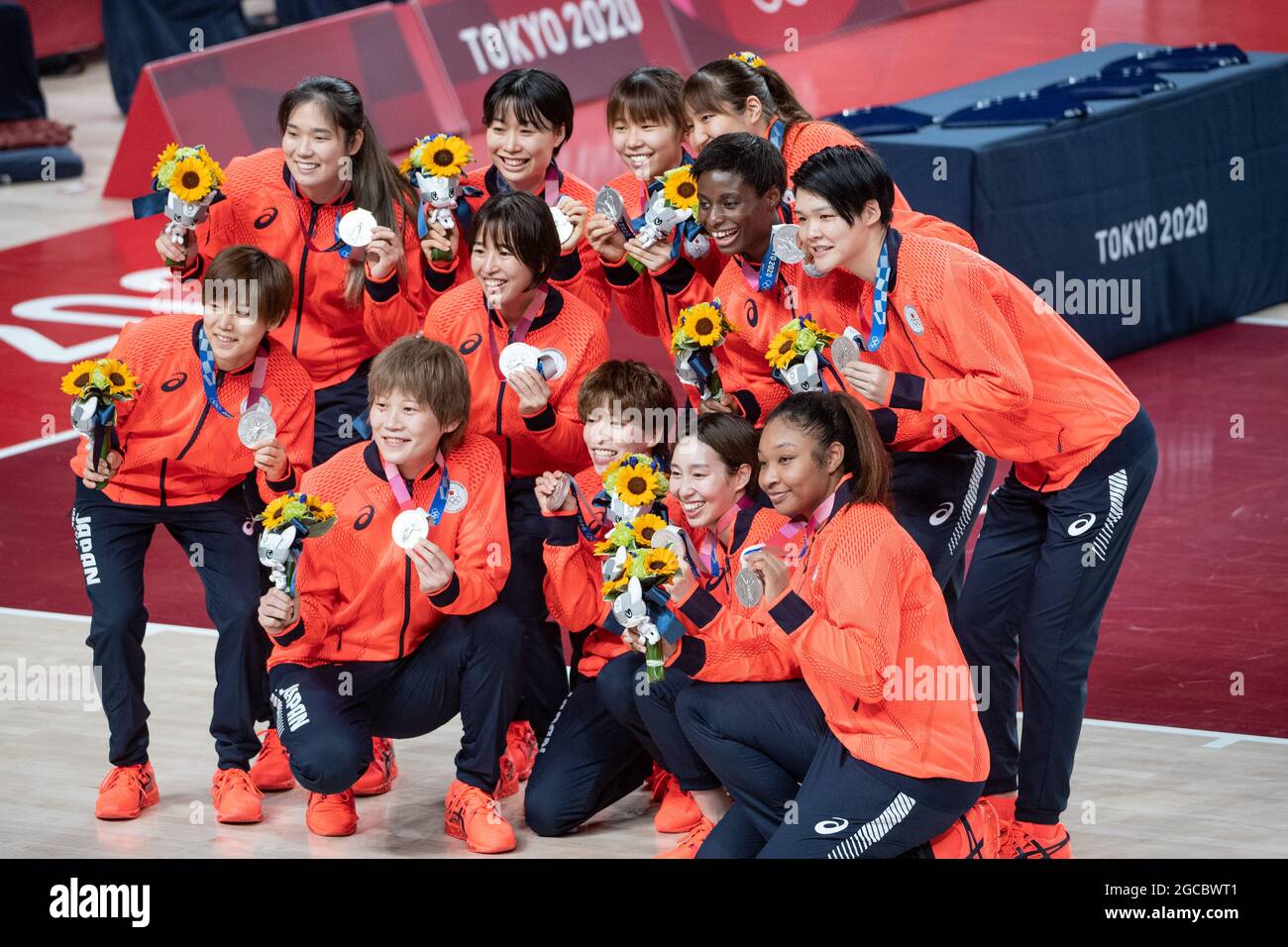 Japan team (JPN), second place, silver medal, award ceremony August 08 ...