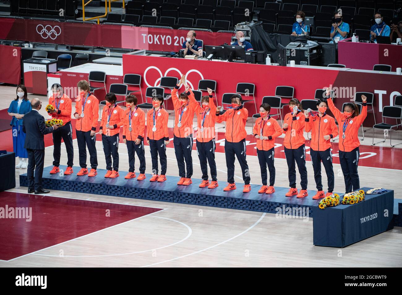 Japan team (JPN), second place, silver medal, award ceremony August 08 ...