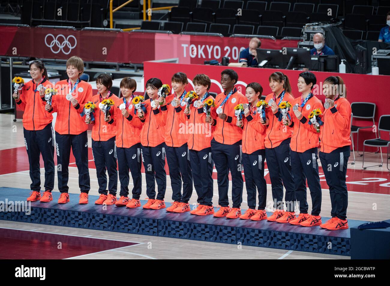 Japan team (JPN), second place, silver medal, award ceremony August 08 ...